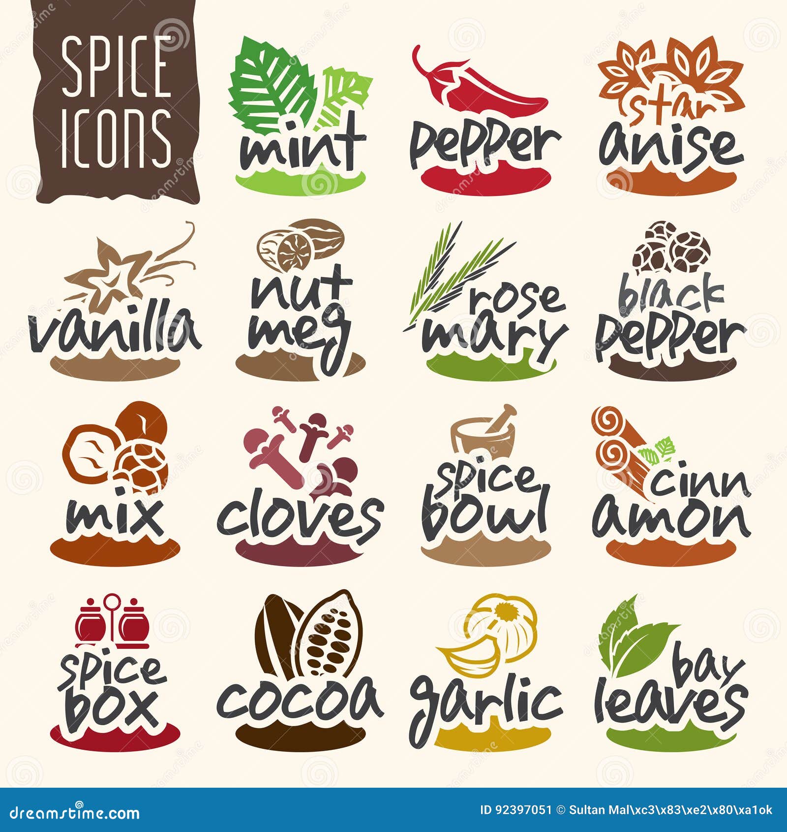 Spice icon set. stock vector. Illustration of cooking - 92397051