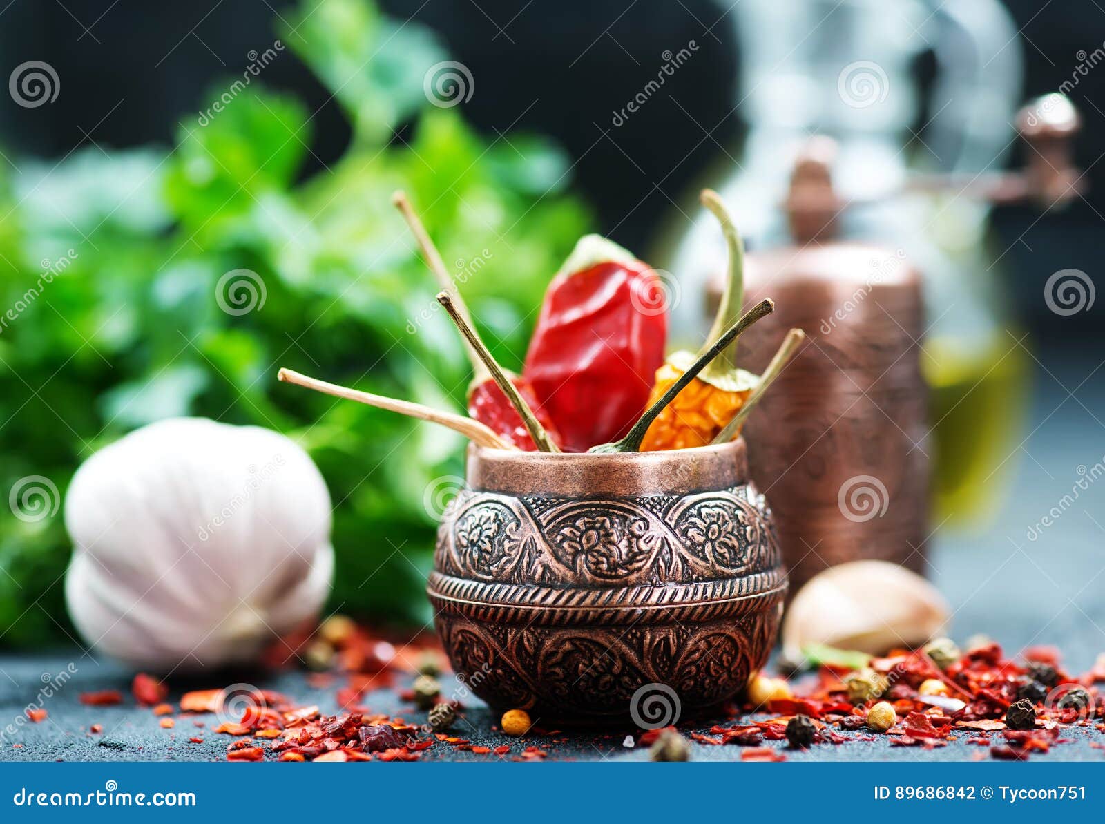 Spice and oil stock photo. Image of aerial, dark, herbal - 89686842
