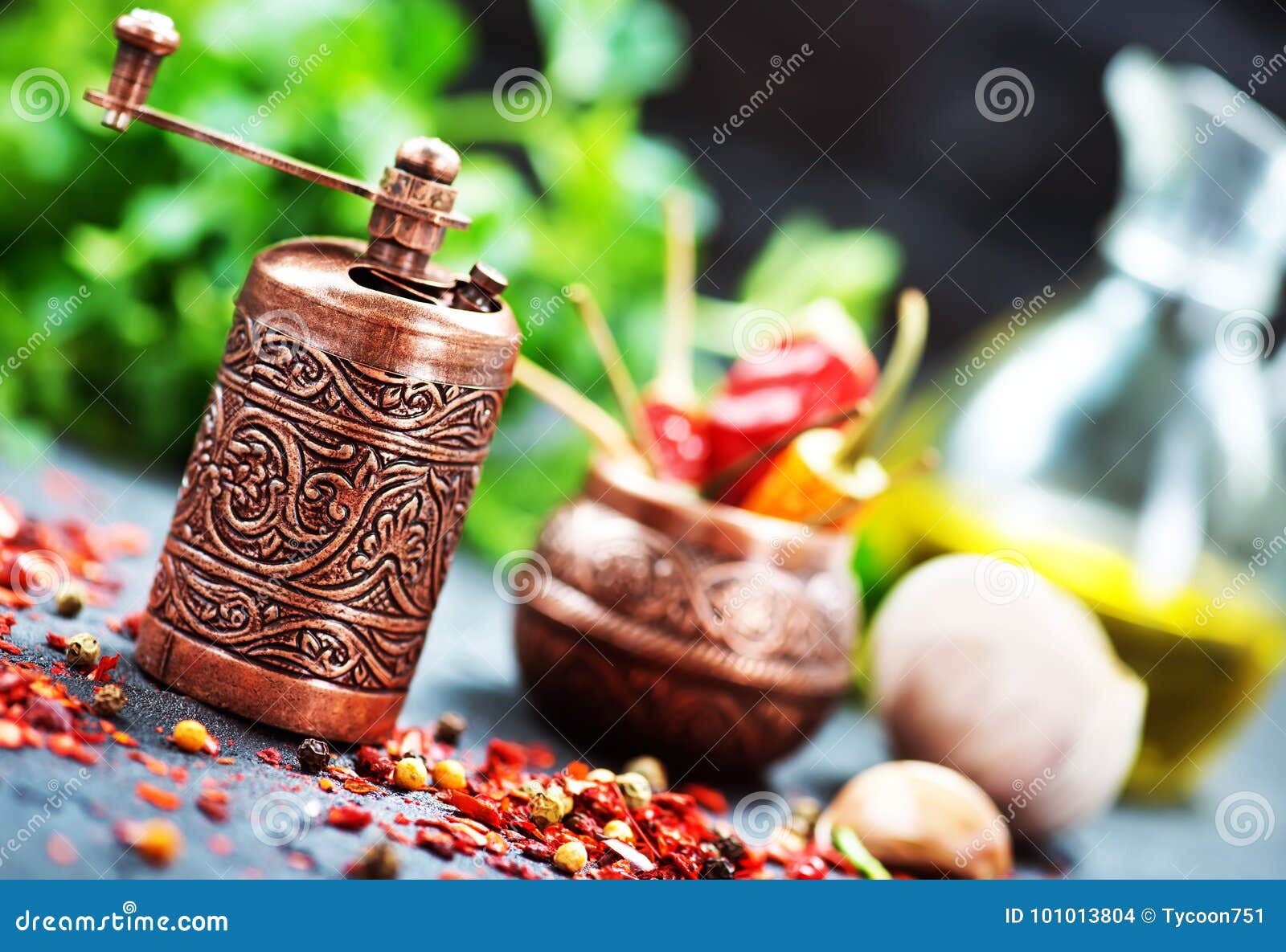 Spice and oil stock photo. Image of overhead, border - 101013804