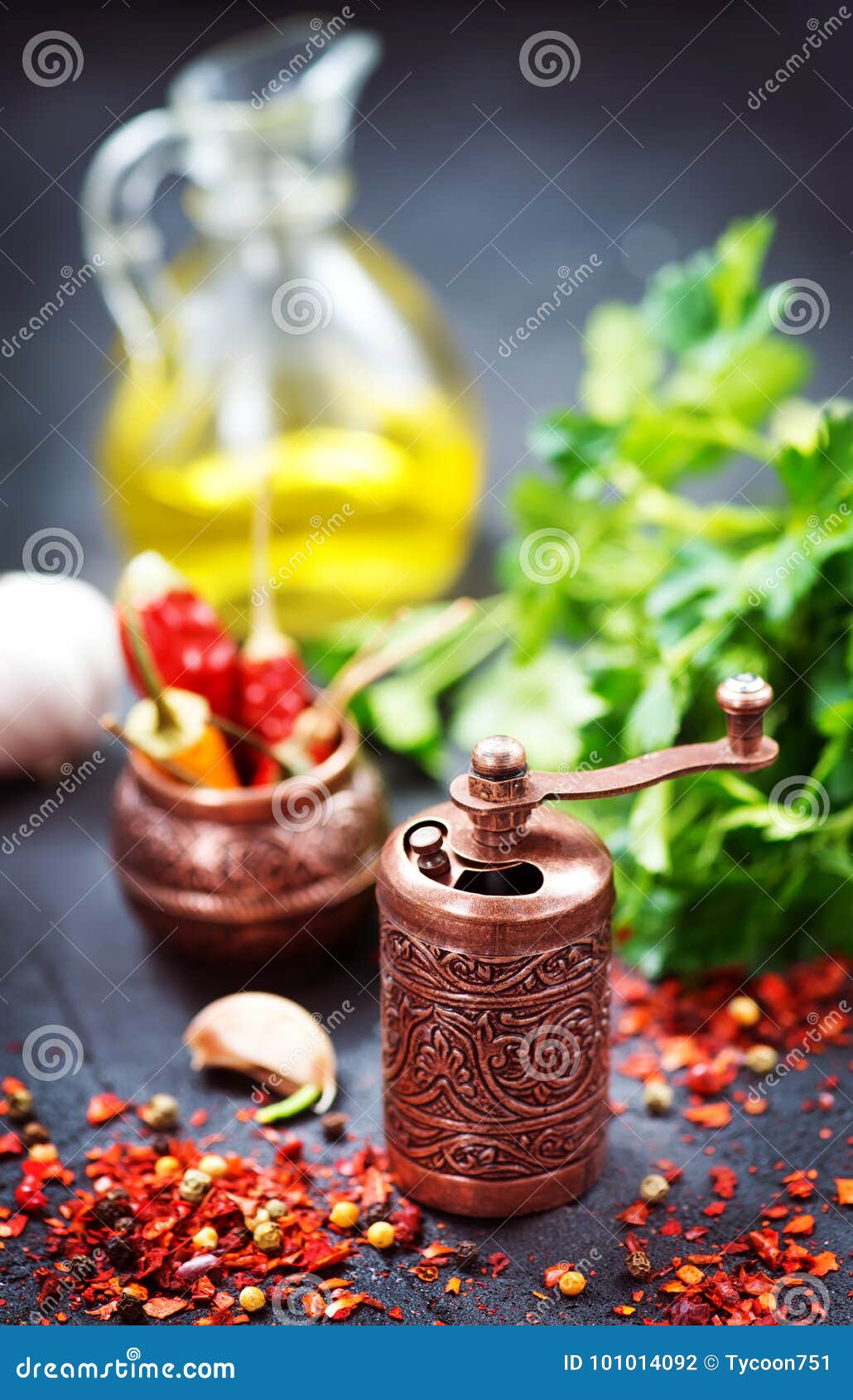Spice and oil stock photo. Image of nutrition, aerial - 101014092