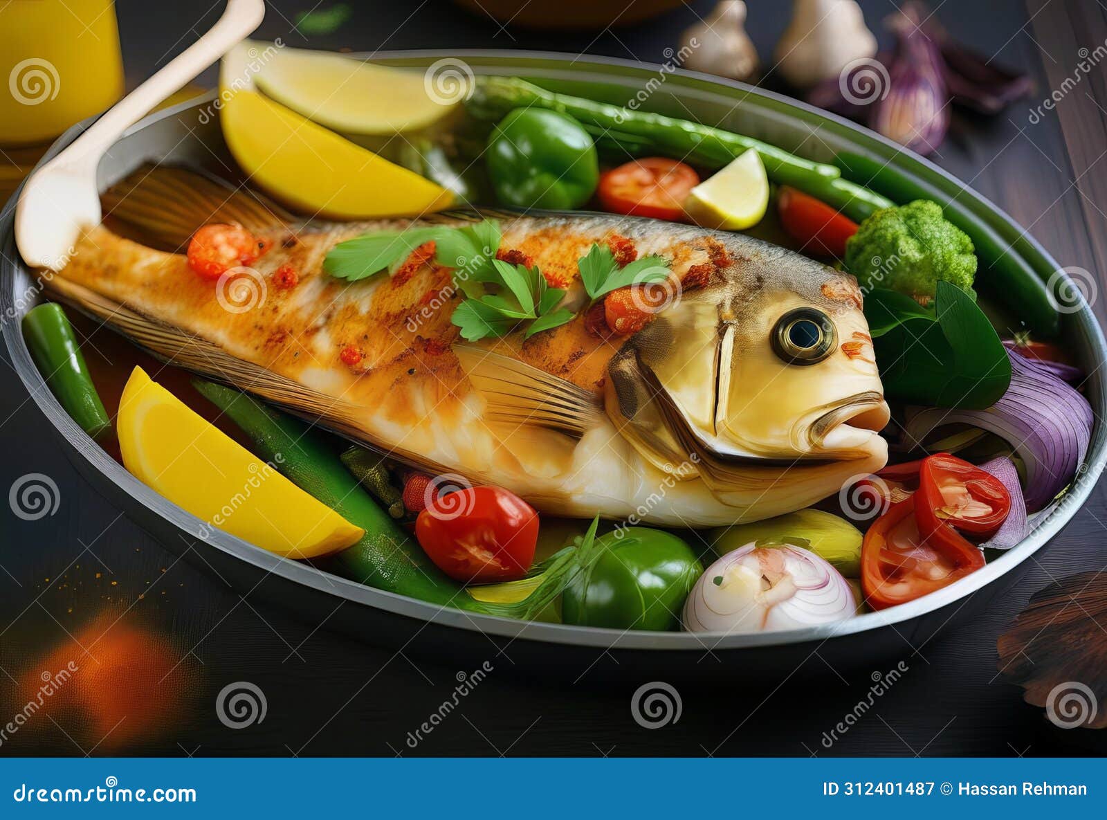 Spice-Rubbed Grilled Fish With Veggie Medley Royalty-Free Stock Image ...