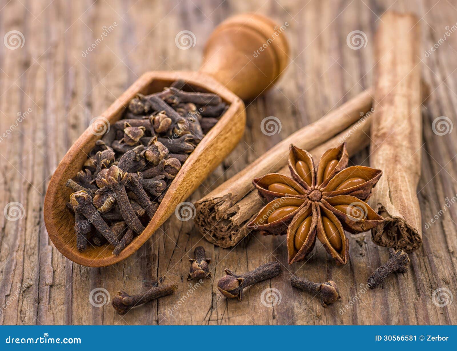 Spice Scoop with Cloves Star Anise and Cinnamon Stock Image - Image of ...