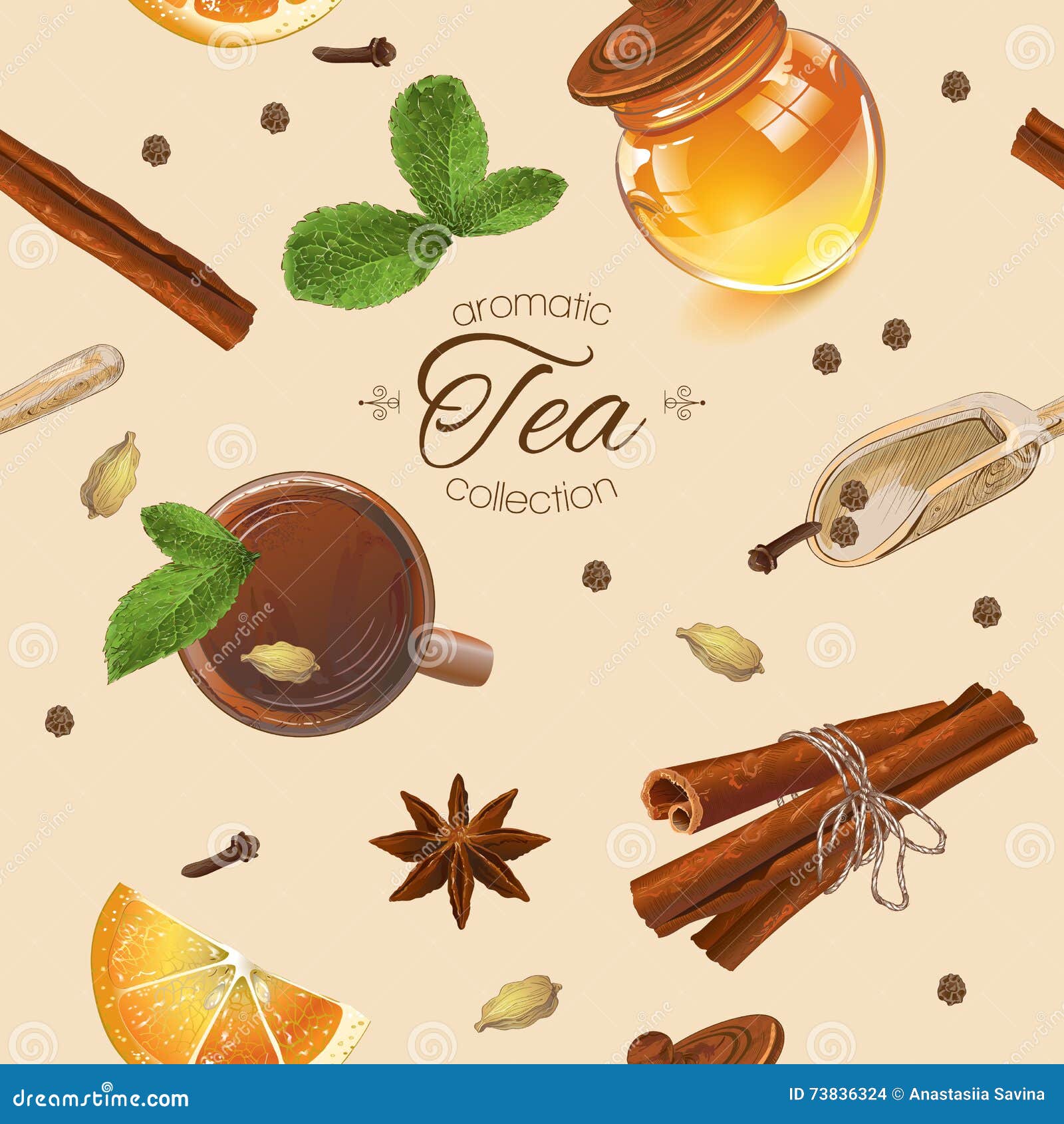 Spice tea seamless pattern stock vector. Illustration of leaf - 73836324
