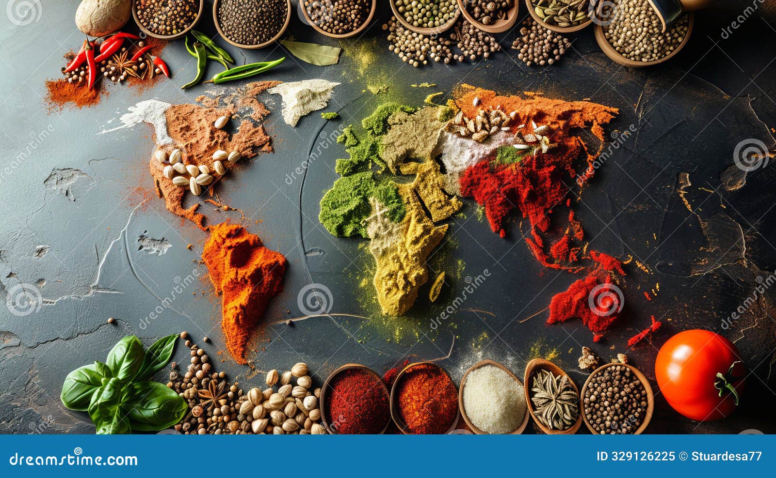 Spice World Map on Dark Slate Background Stock Image - Image of spices ...