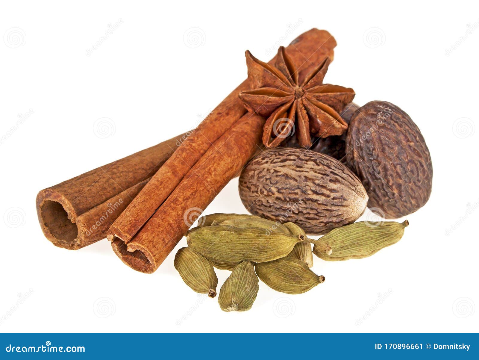 Spices - Anise, Cardamom, Nutmeg and Cinnamon Sticks on White ...