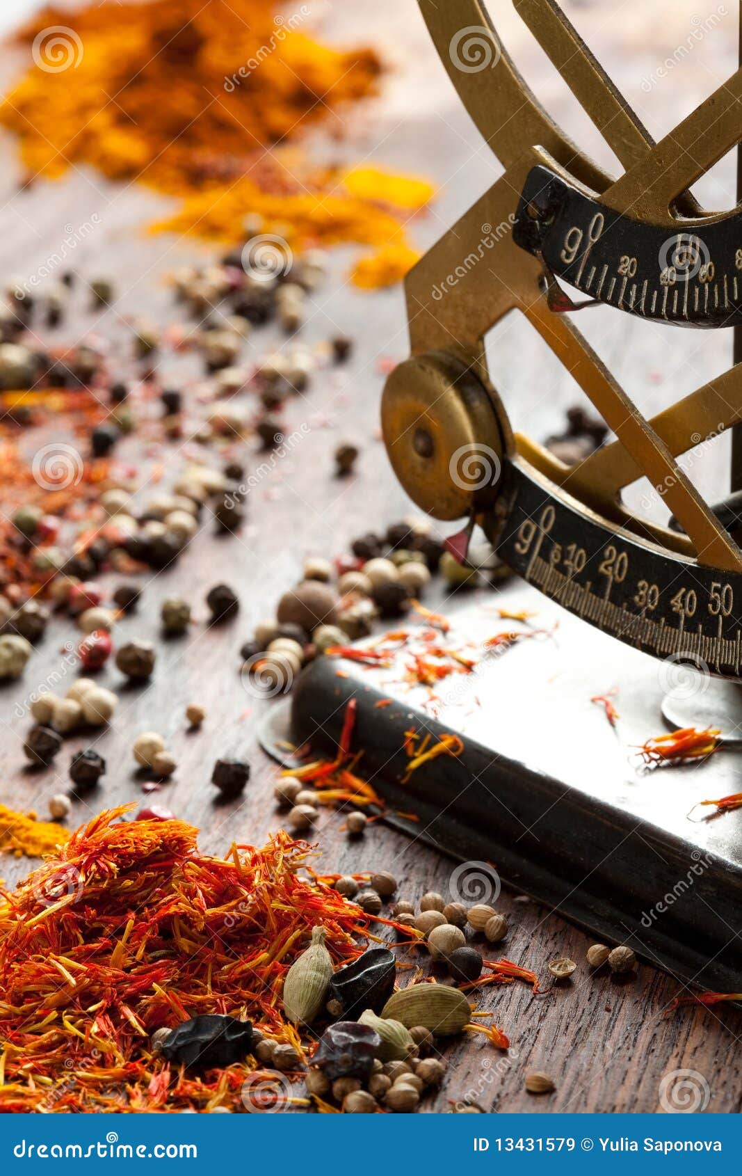 Spices and antique scales stock image. Image of appetite - 13431579