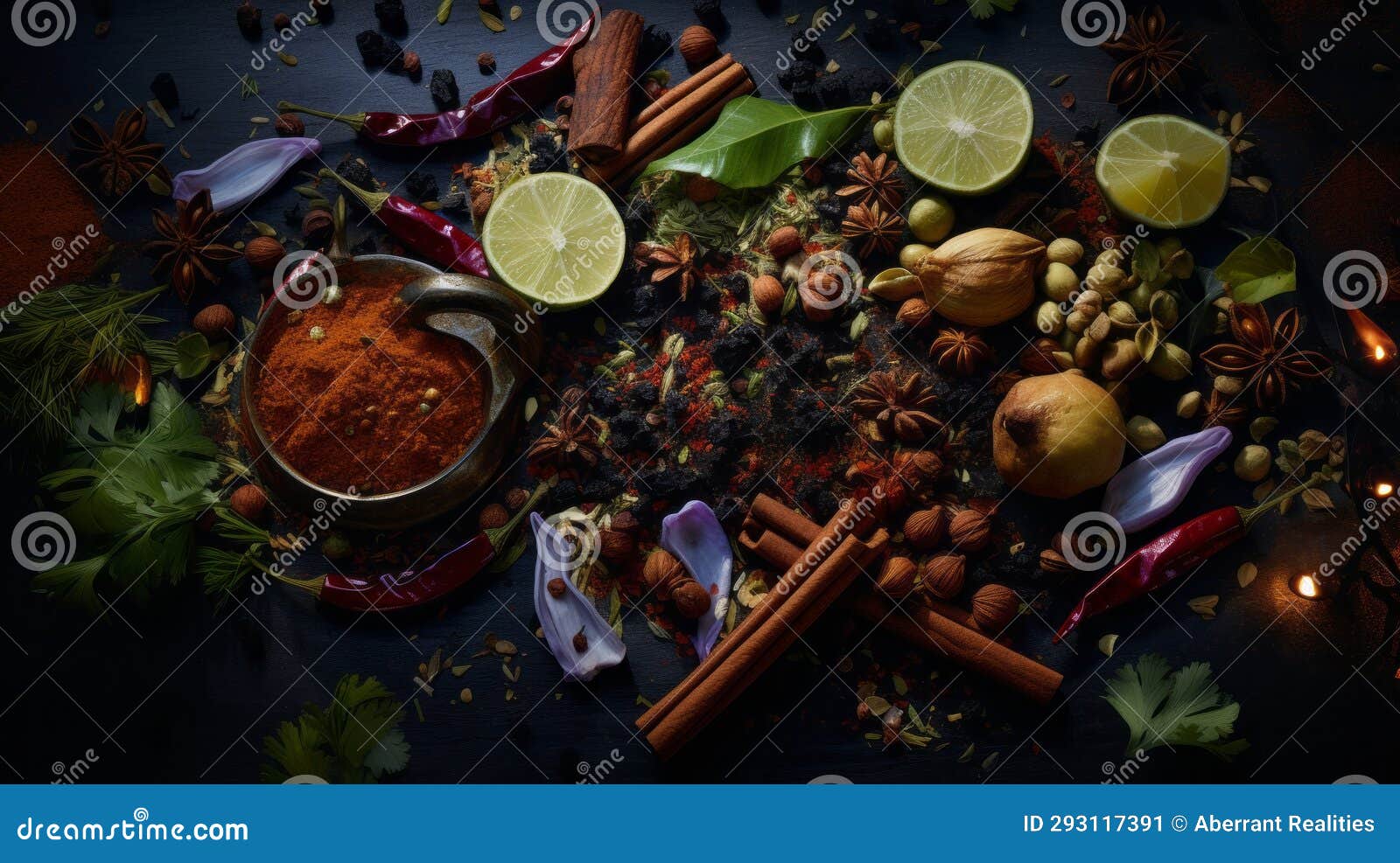 Spices and Spices on a Black Background Stock Illustration ...