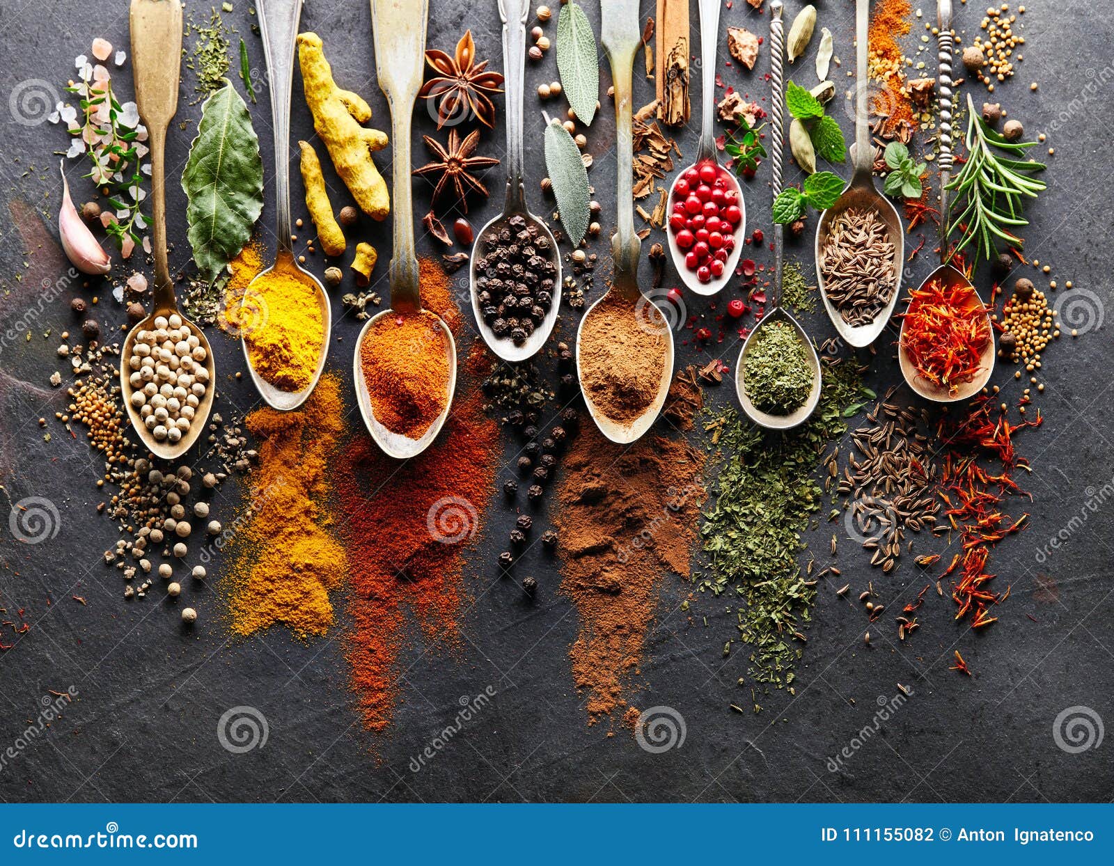 Spices on black board stock photo. Image of antiseptic - 111155082
