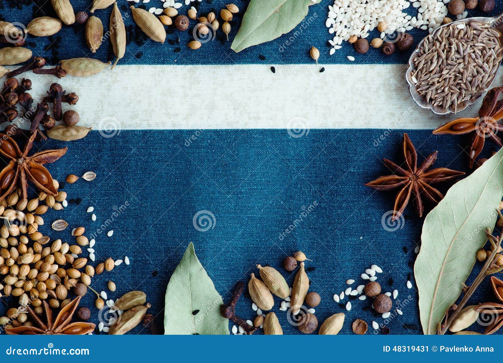 Spices and blue stock image. Image of mood, main, sesame - 48319431