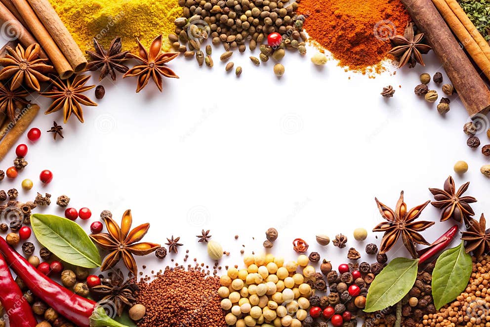 Spices Border Isolated on White Stock Illustration - Illustration of ...