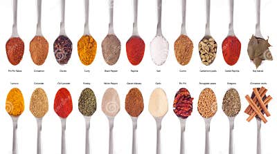 Spices Collection on Spoons Stock Photo - Image of oregano, curry: 19862846
