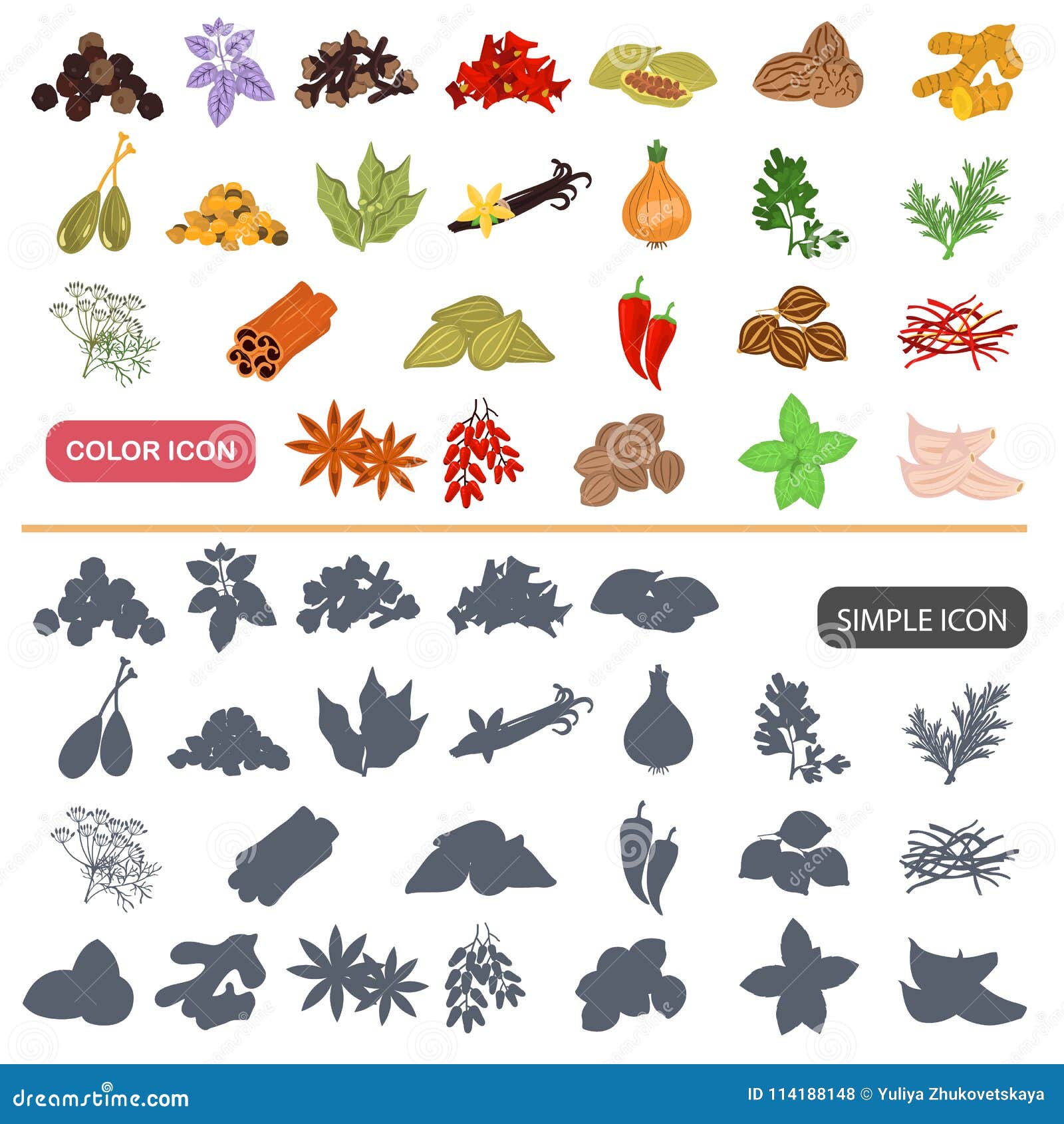 Spices Color Flat and Simple Icons Set Stock Illustration ...