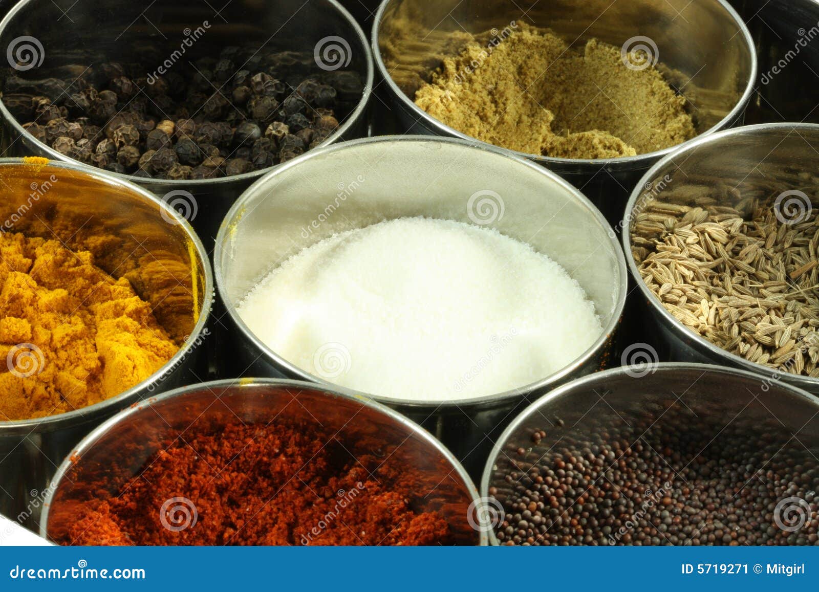 Spices in Containers stock image. Image of cumin, turmeric - 5719271
