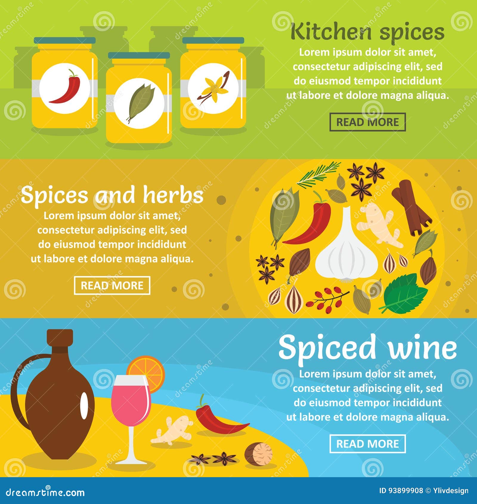 Spices Cooking Banner Horizontal Set, Flat Style Stock Vector ...