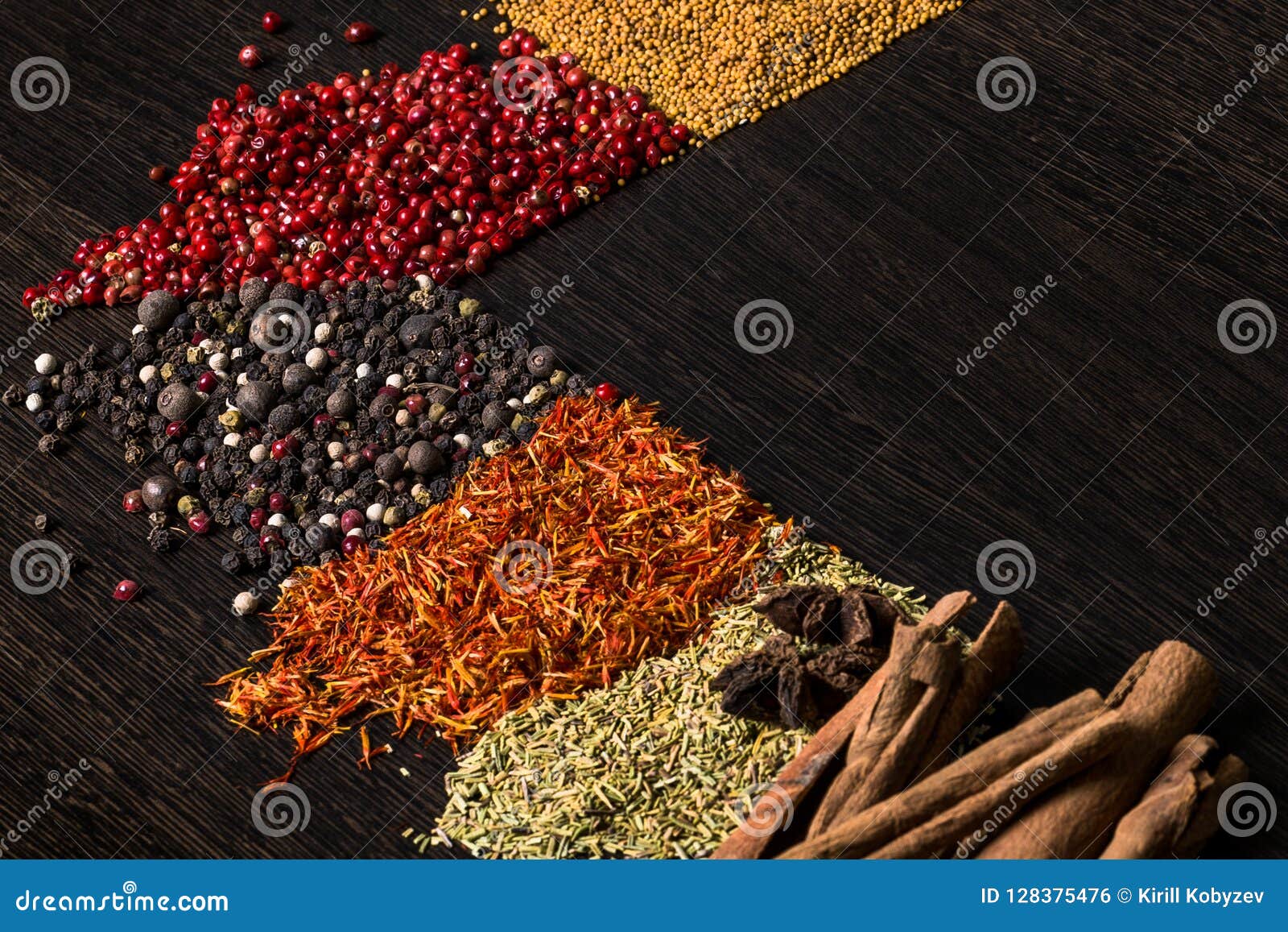 Spices on a Dark Brown Wooden Table Stock Photo - Image of indian ...