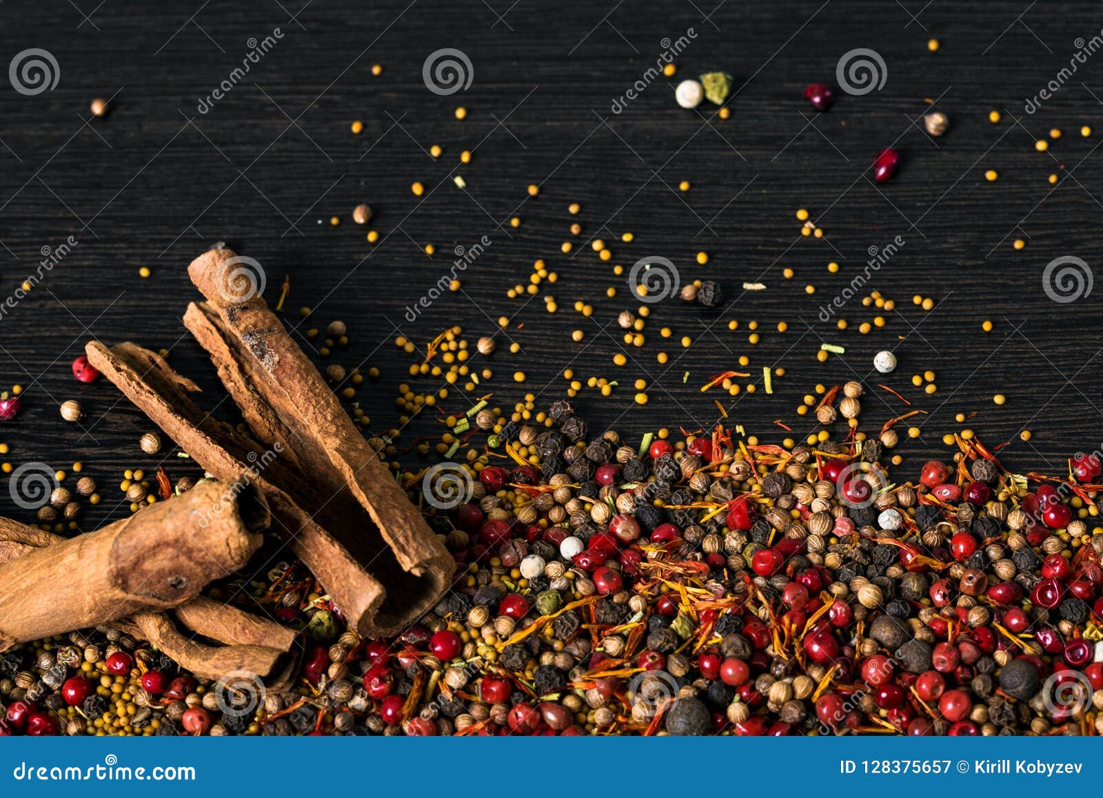 Spices on a Dark Brown Wooden Table Stock Image - Image of paprika ...
