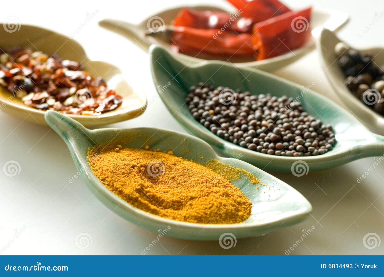 Spices in Fancy Leaf Shaped Bowls-2 Stock Image - Image of high, herbal ...