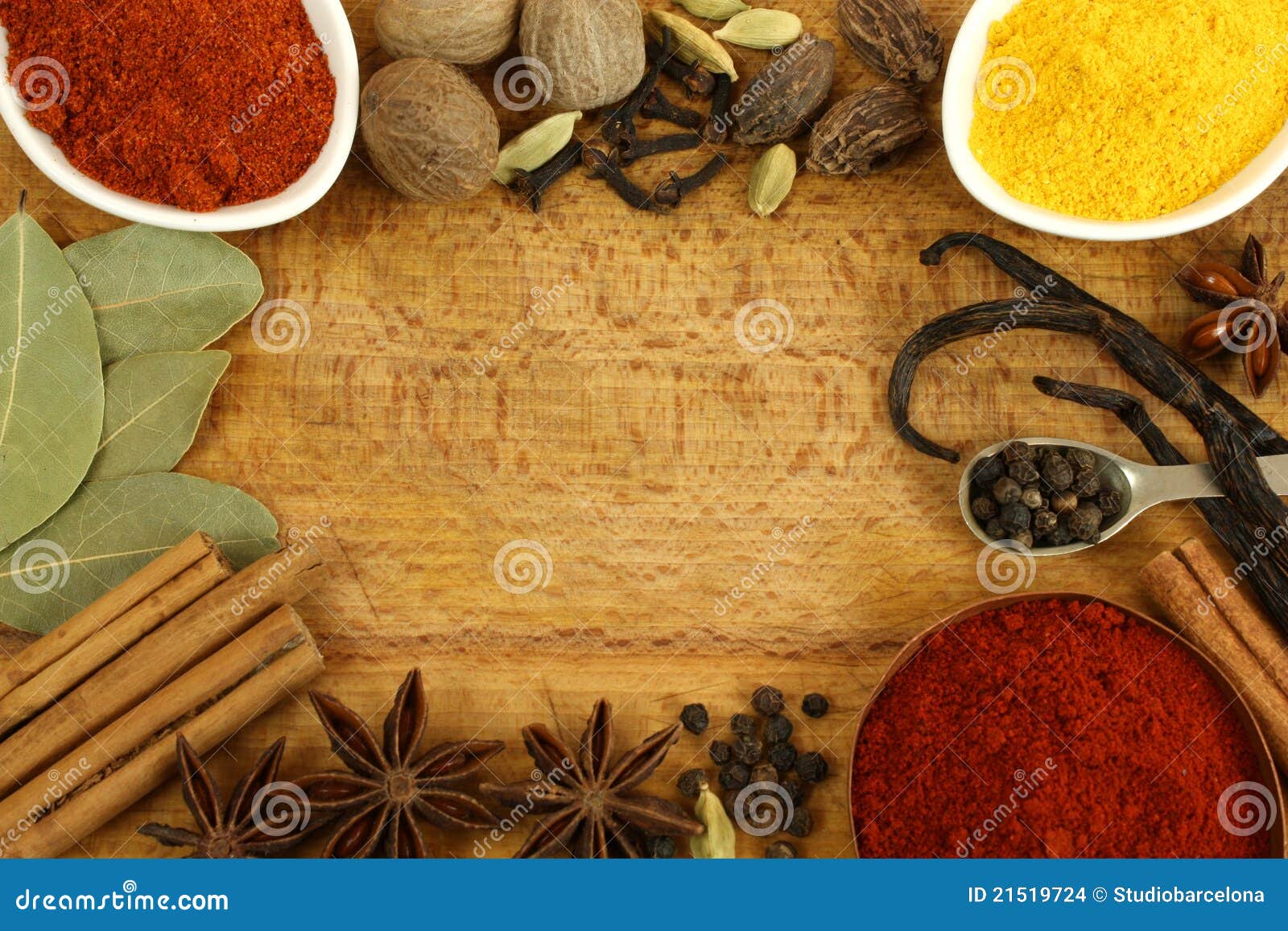 Spices frame stock photo. Image of nutmeg, leaf, powder - 21519724