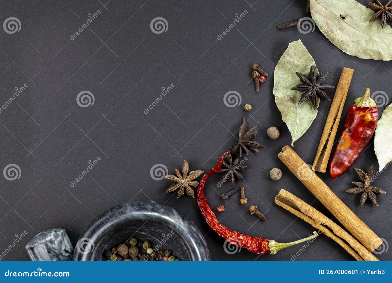 Spices Frame on Black Background, Spices and Condiments Top View, Space ...