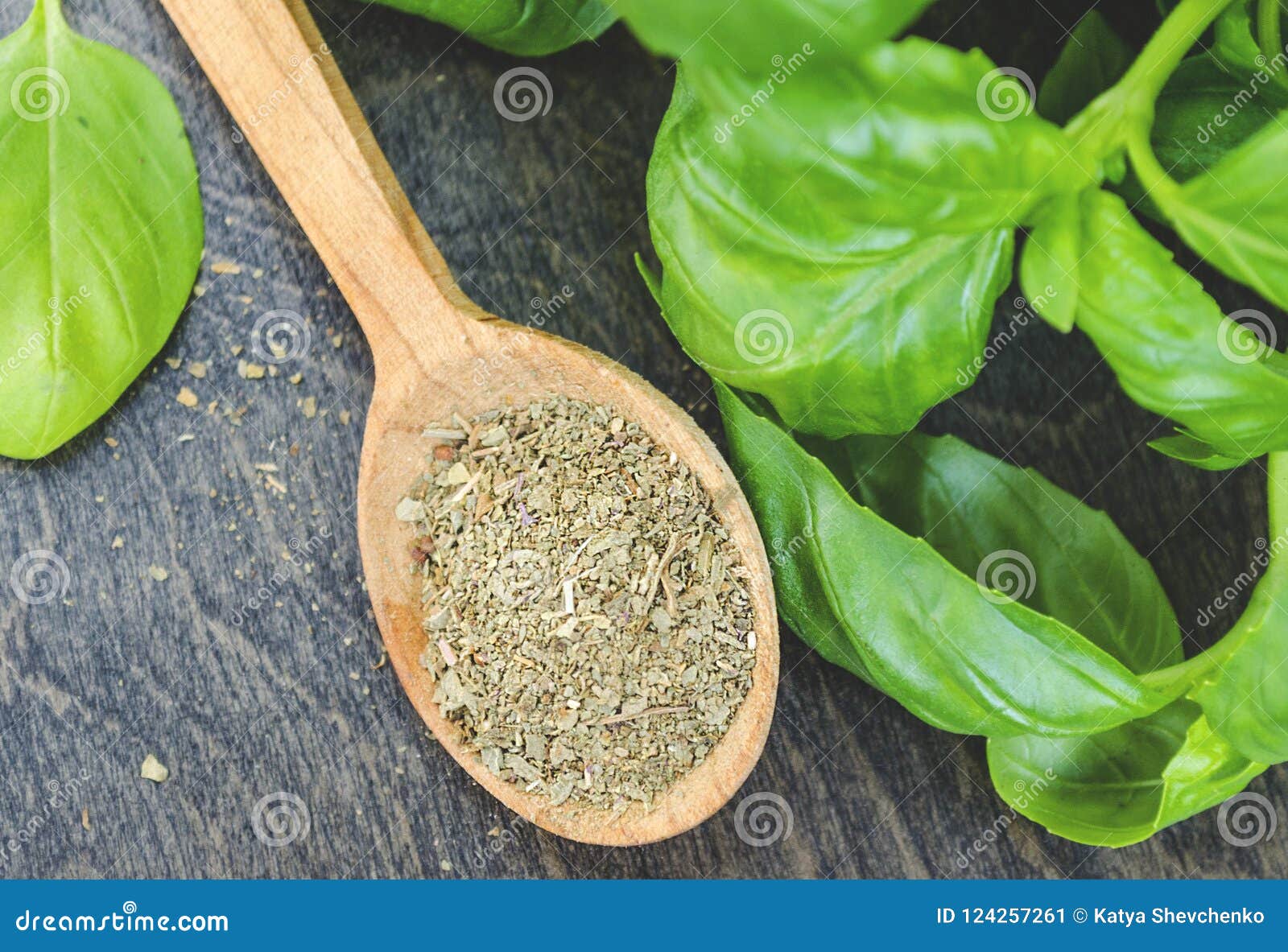 Fresh and ground basil stock image. Image of healthy - 124257261