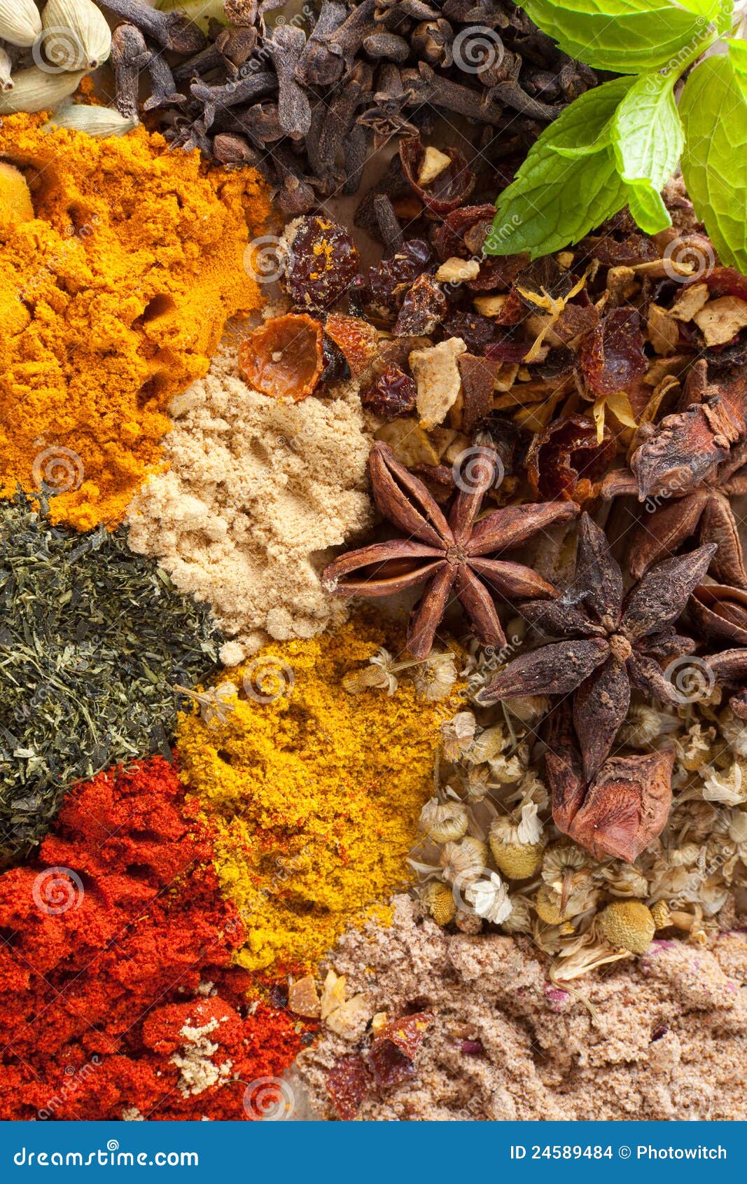 Spices and Herbs Background Stock Photo - Image of herb, chili: 24589484