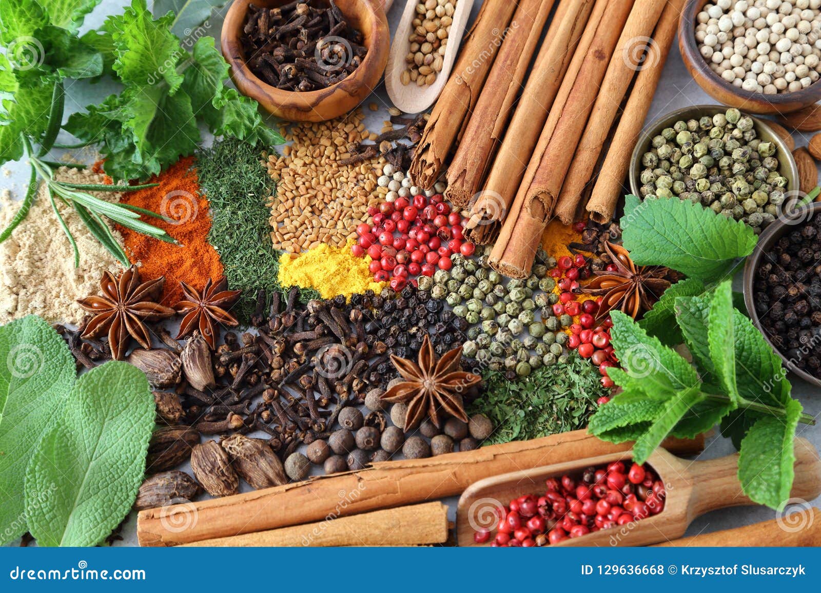 Spices and herbs. stock photo. Image of flavor, powder - 129636668