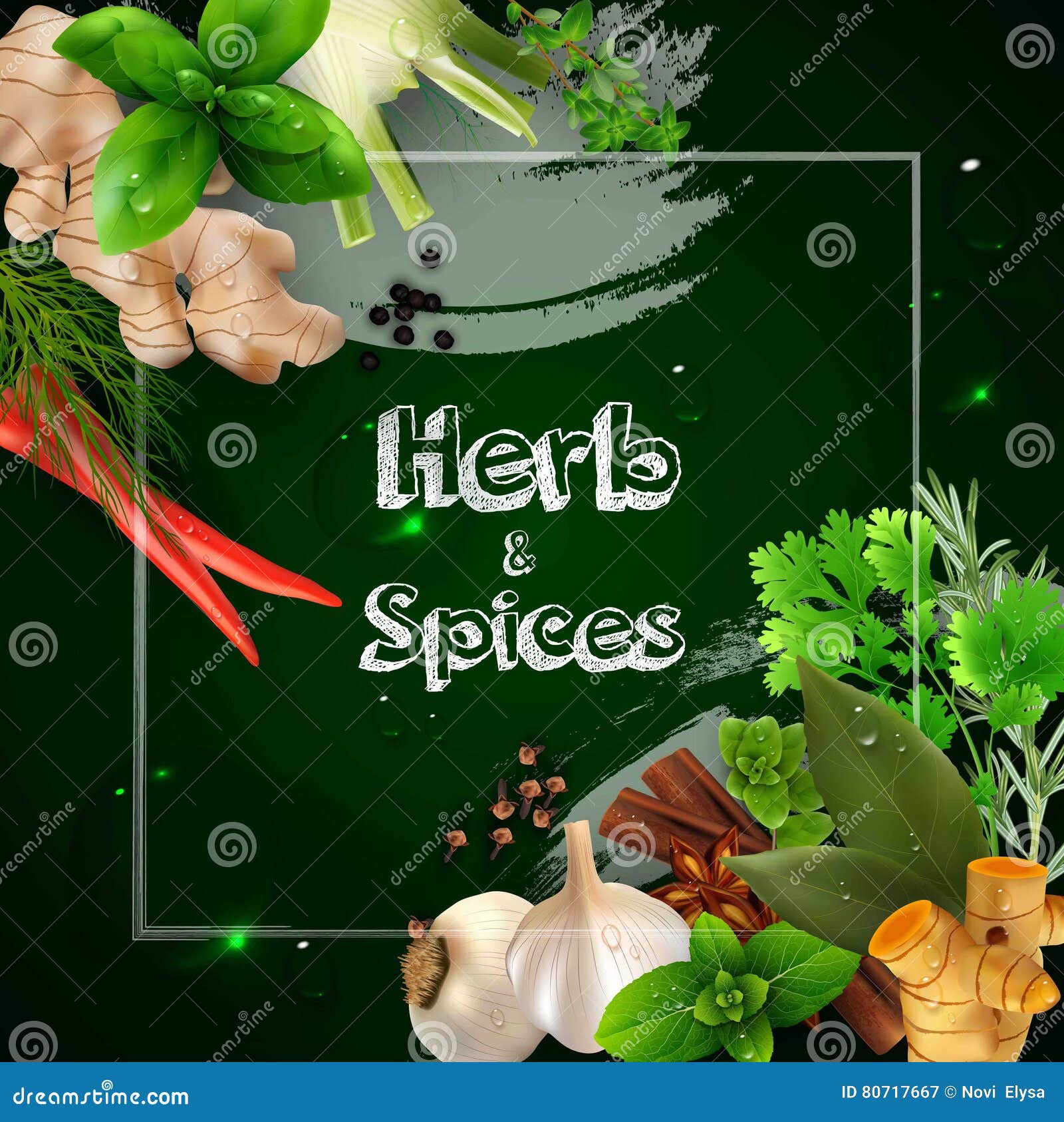 Spices And Herbs On The Green Background Cartoon Vector | CartoonDealer ...