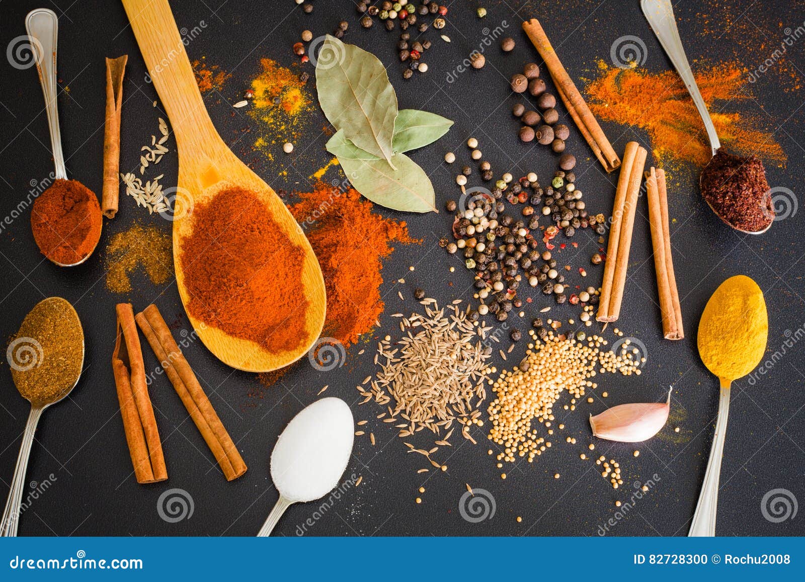 Spices and Herbs on the Table Stock Photo - Image of chili, aroma: 82728300