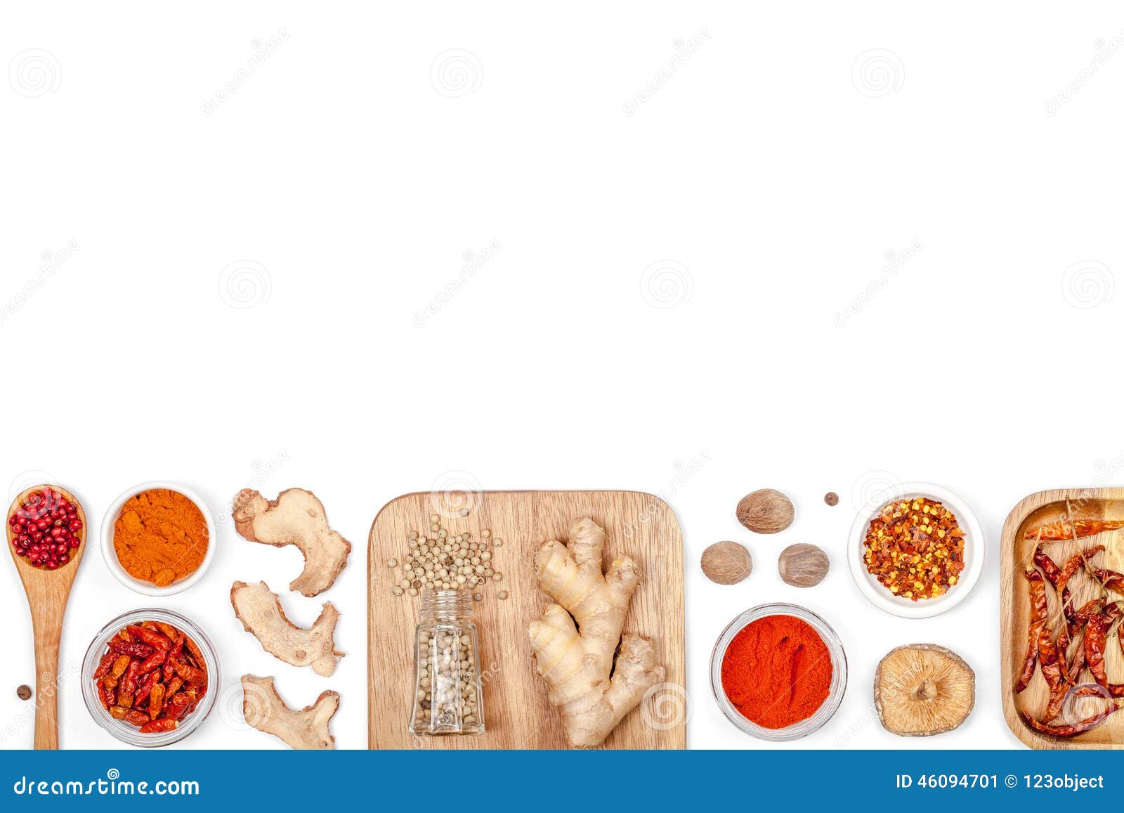 Spices and Herbs on White Background. Top View Stock Image - Image of ...