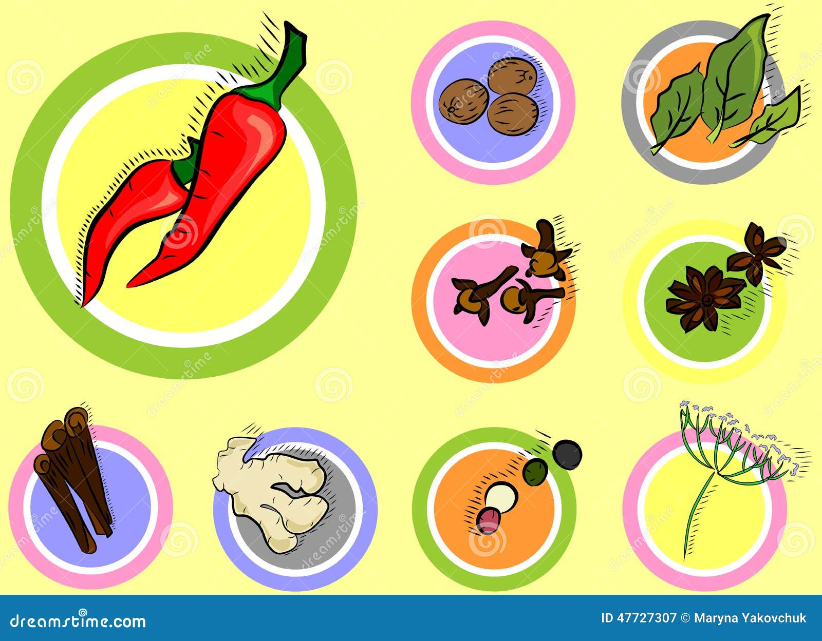 Spices icons stock vector. Illustration of cloves, element - 47727307