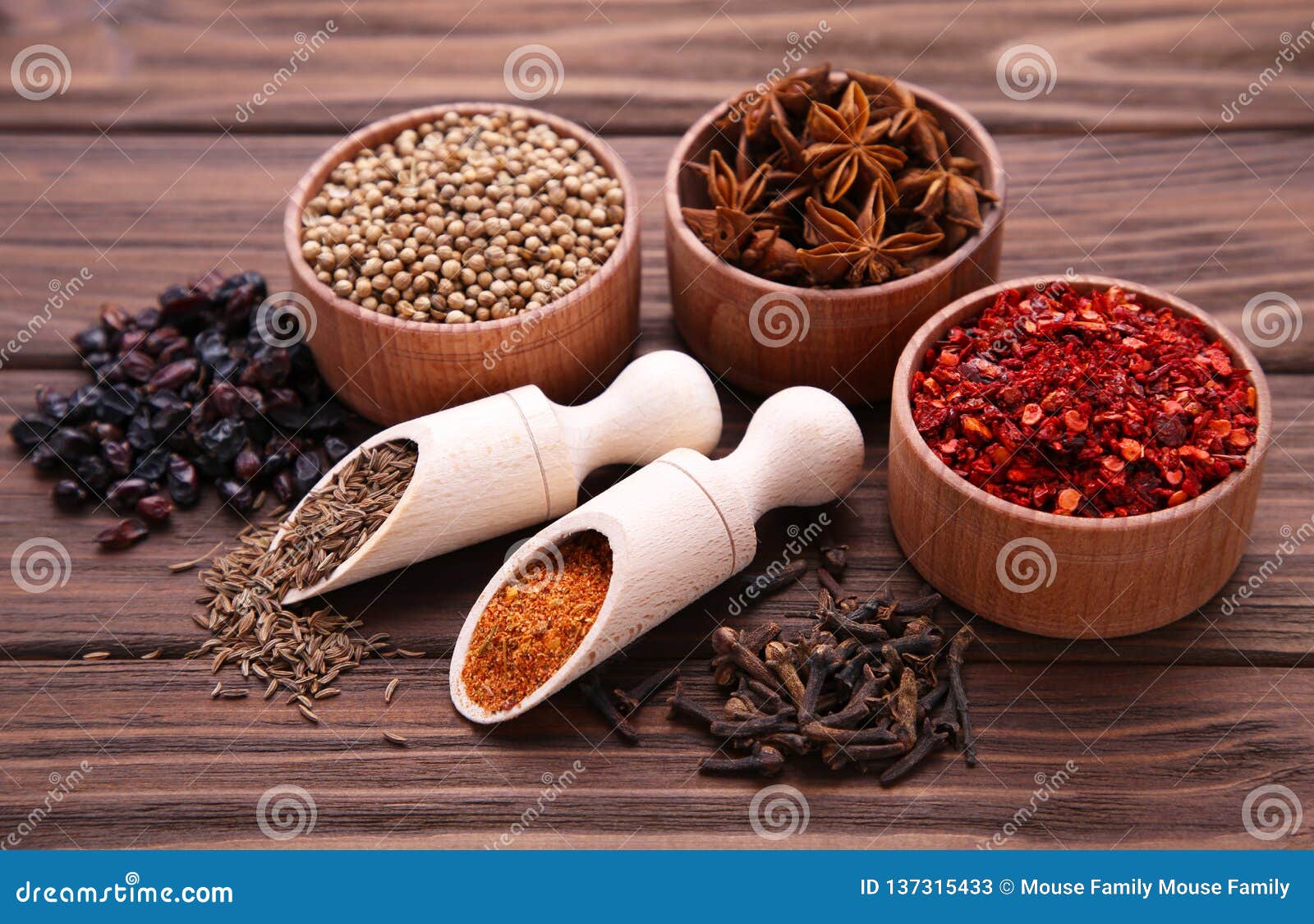 Spices Mix on a Brown Wooden Background. Top View Stock Image - Image ...