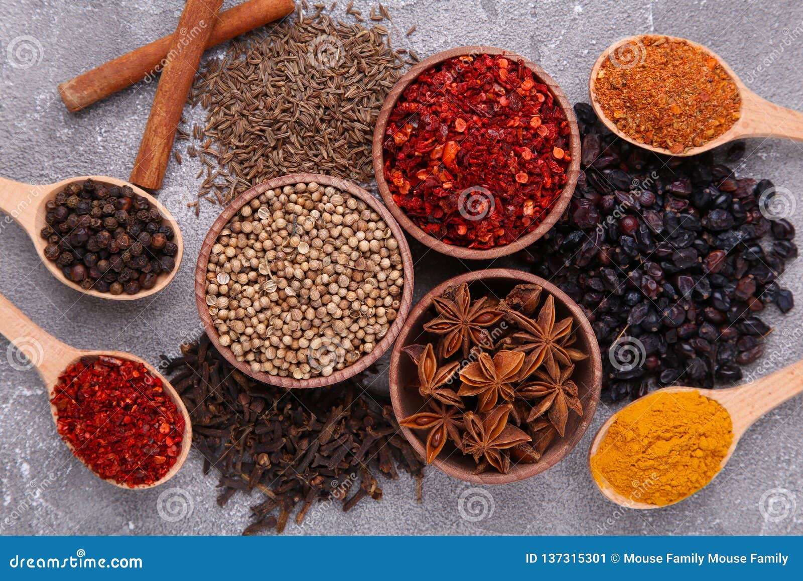 Spices Mix on a Grey Background. Top View Stock Image - Image of ...