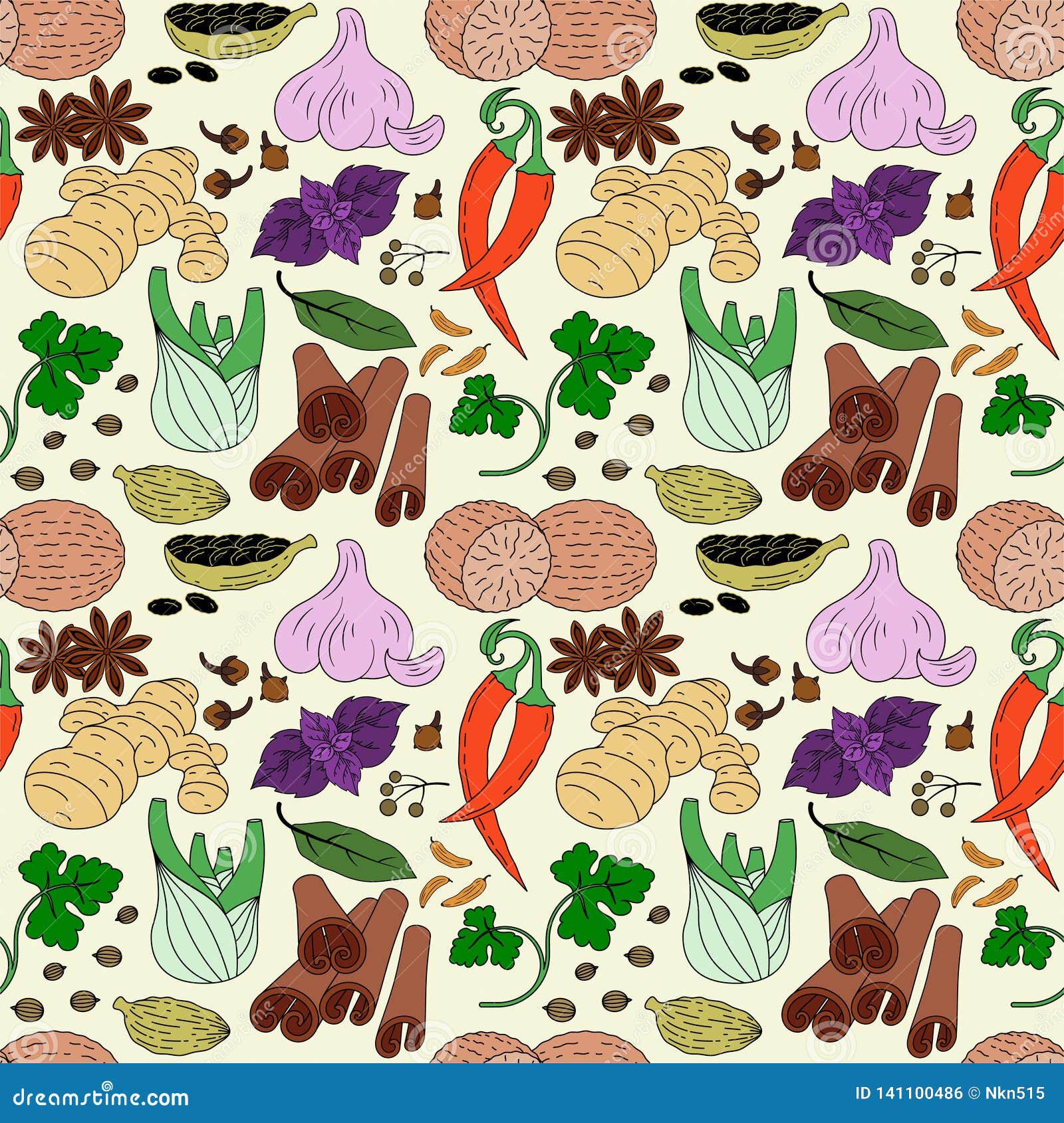 Spices seamless pattern stock vector. Illustration of culinary - 141100486