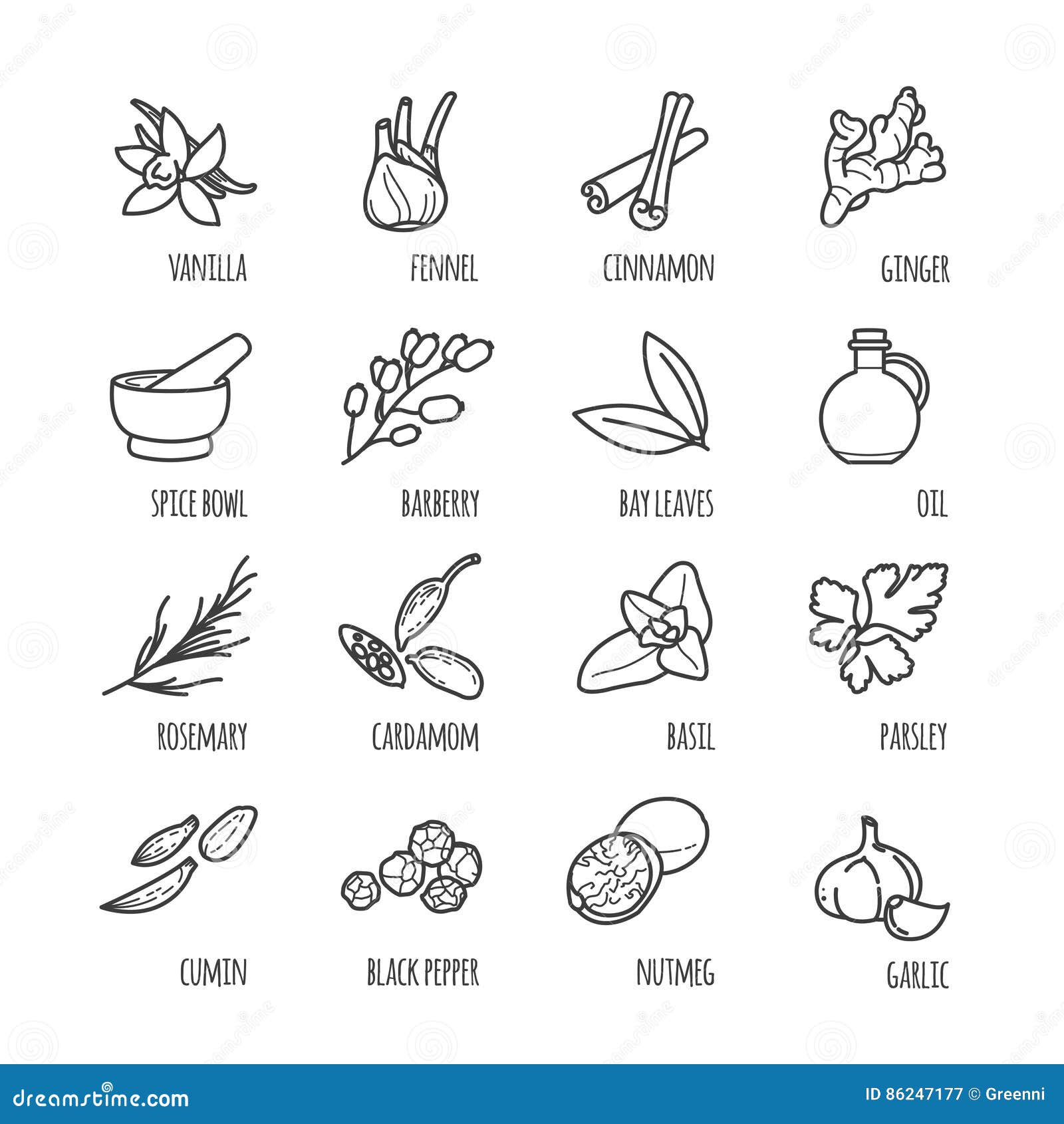 Spices and Seasonings Thin Line Web Icons Stock Vector - Illustration ...