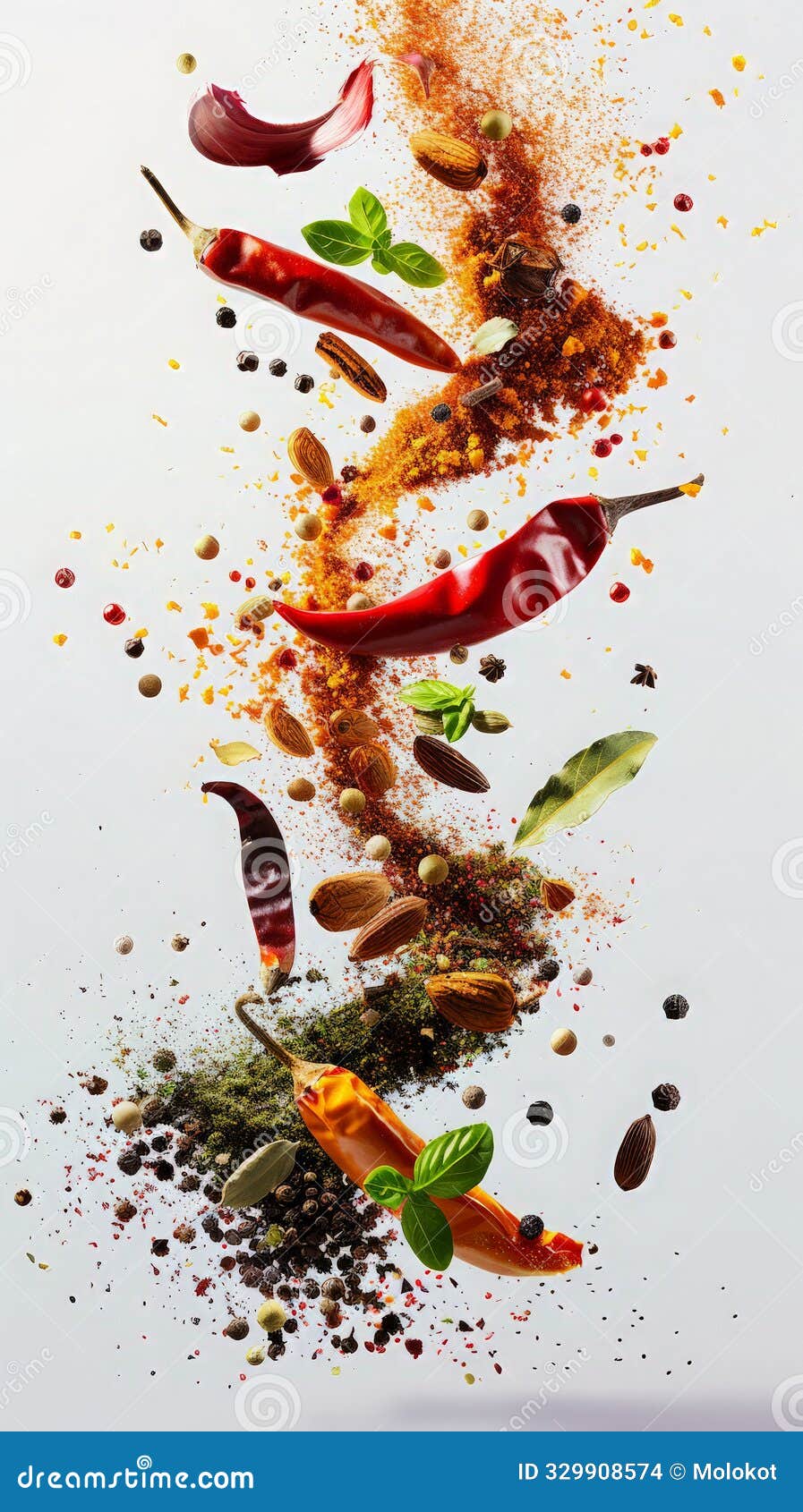 Spices and Seasonings on White Background. Vertical Banner for Menu ...