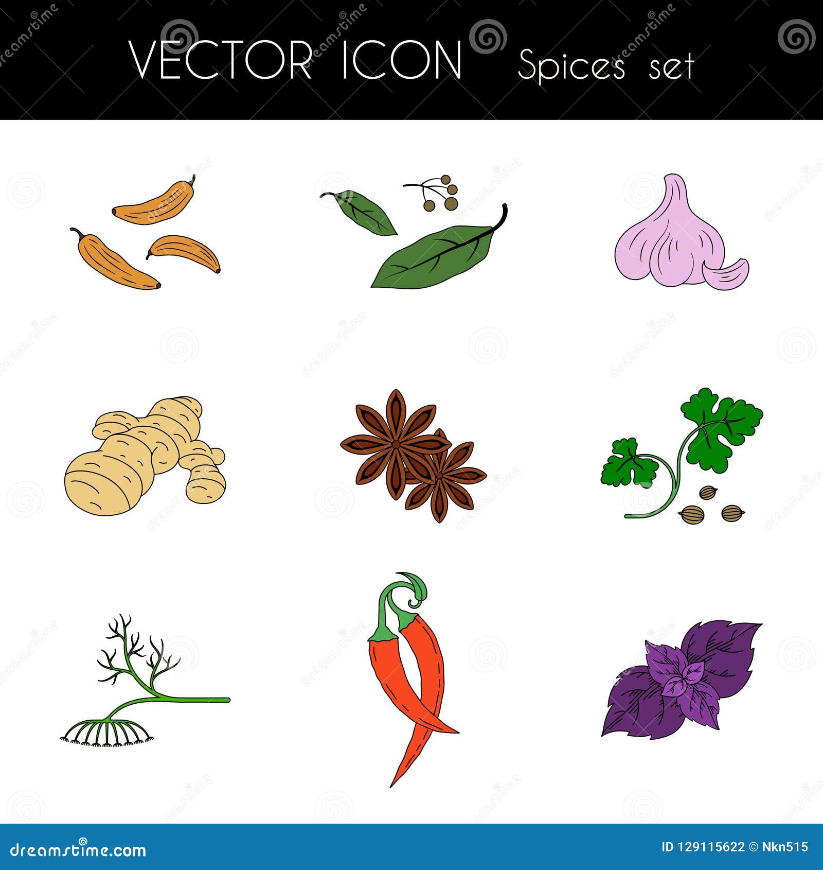 Spices Set of Colored Icons Stock Vector - Illustration of indian ...