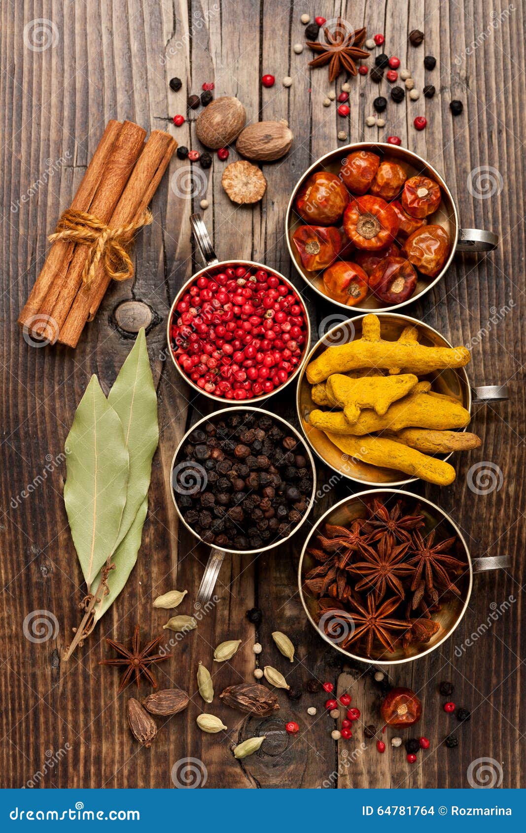 Spices and spicy, top view stock photo. Image of metal - 64781764