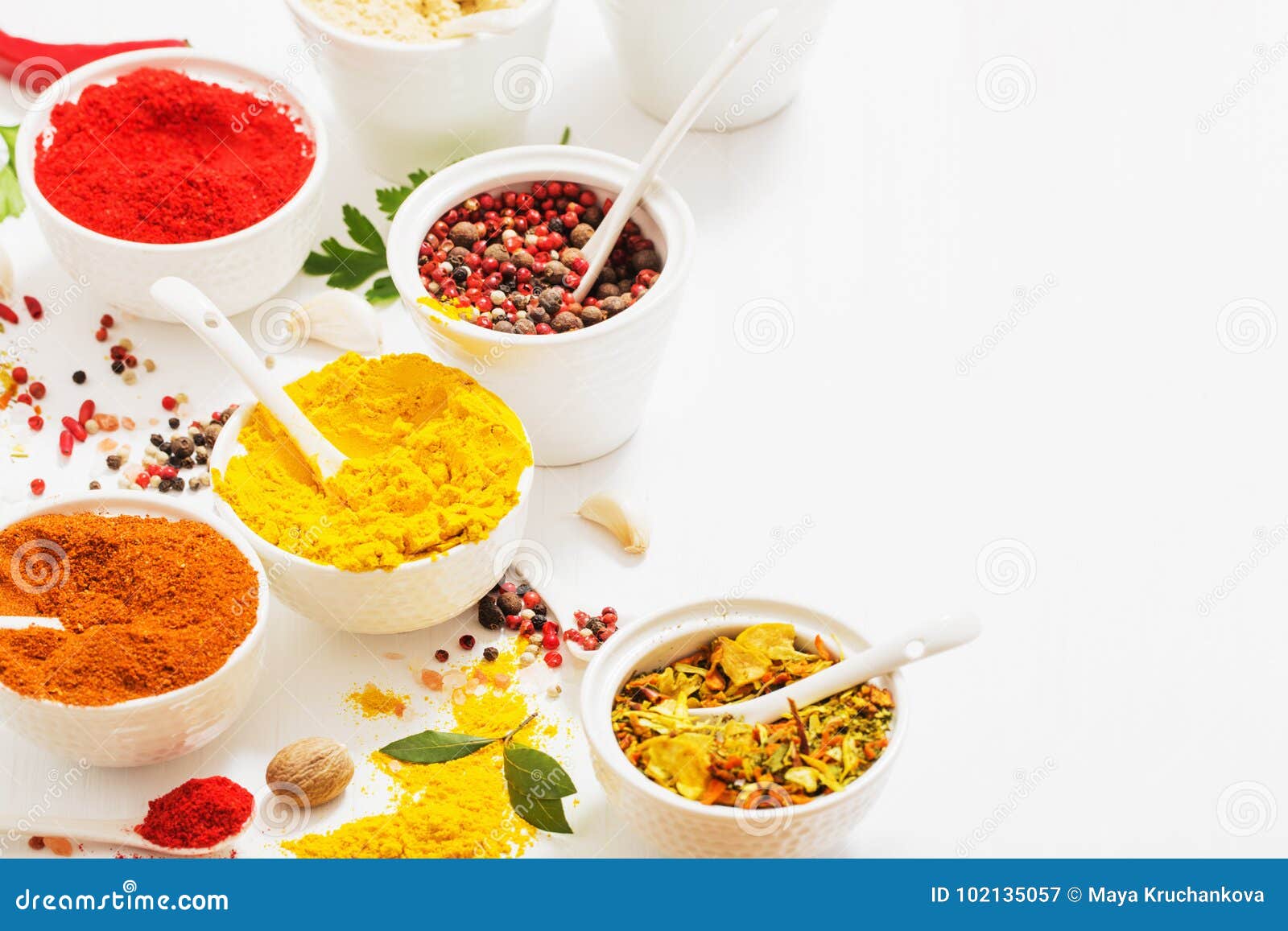 Spices on white background stock image. Image of group - 102135057