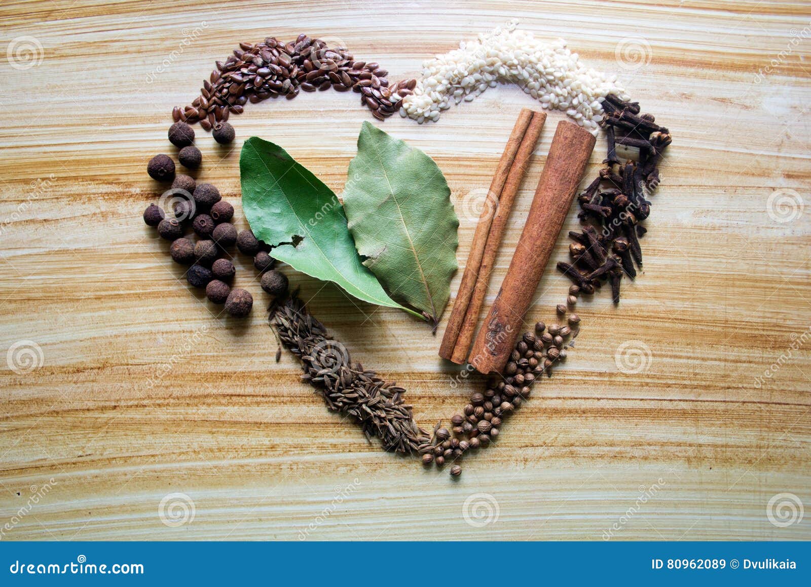 Spices on a Wooden Background with Heart Shaped Stock Image - Image of ...