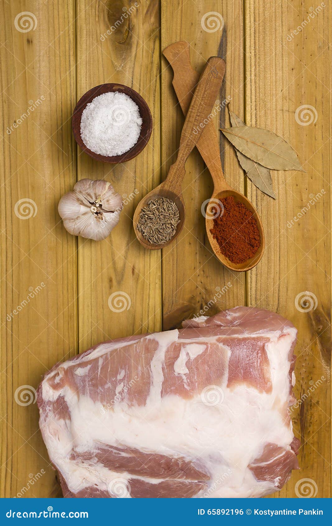 Spices in Wooden Spoons for Cooking Meat Stock Photo - Image of pork ...
