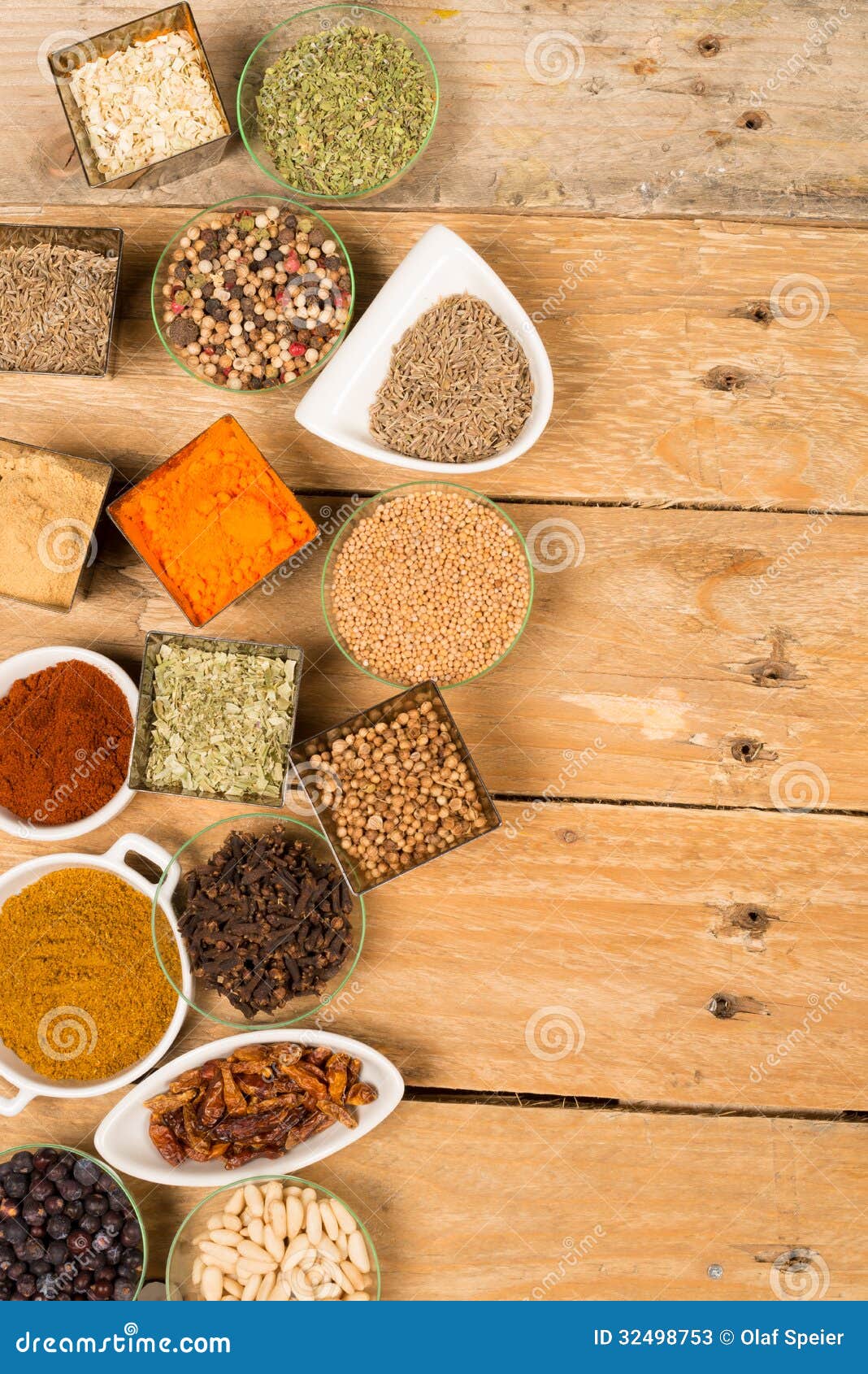 Spices on a wooden table stock image. Image of grunge - 32498753