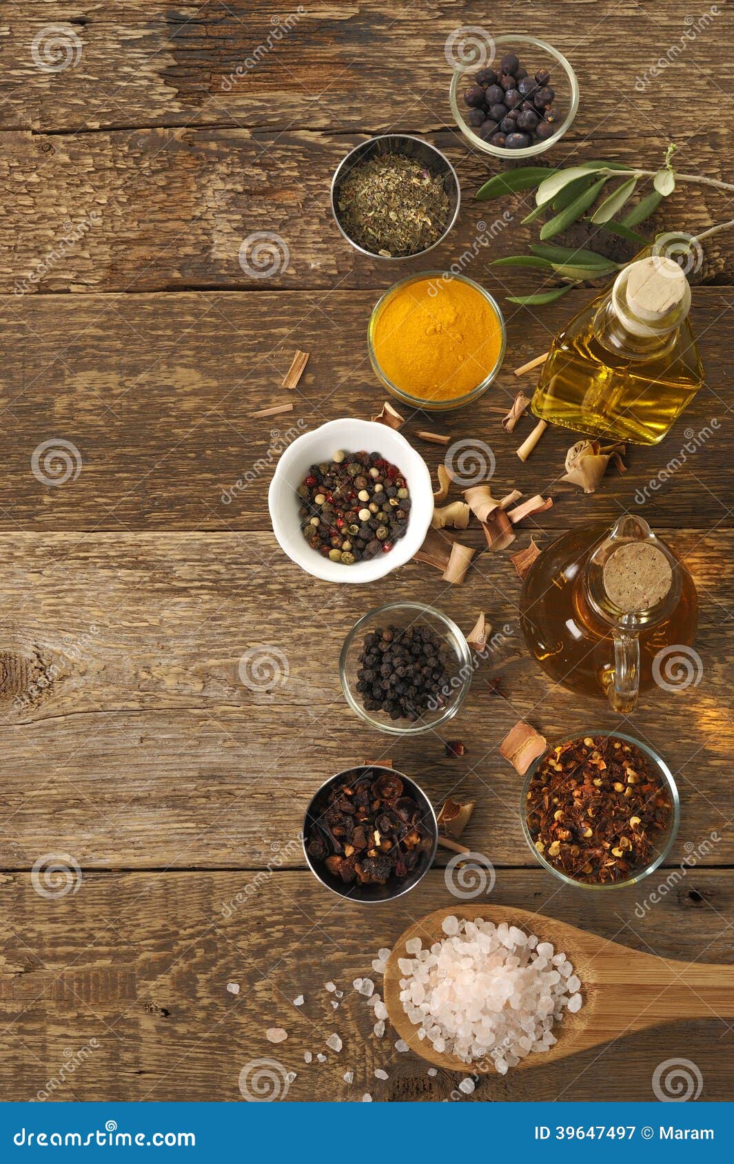 Spices on a Wooden Table Background Stock Image - Image of orange ...