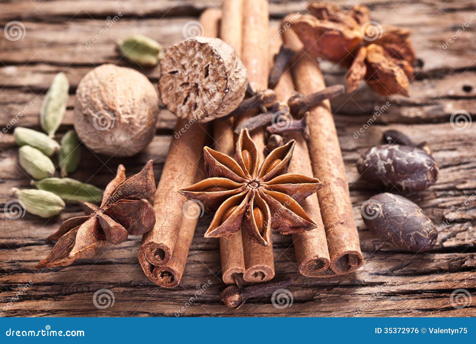Spices on wooden table. stock photo. Image of beans, cooking - 35372976