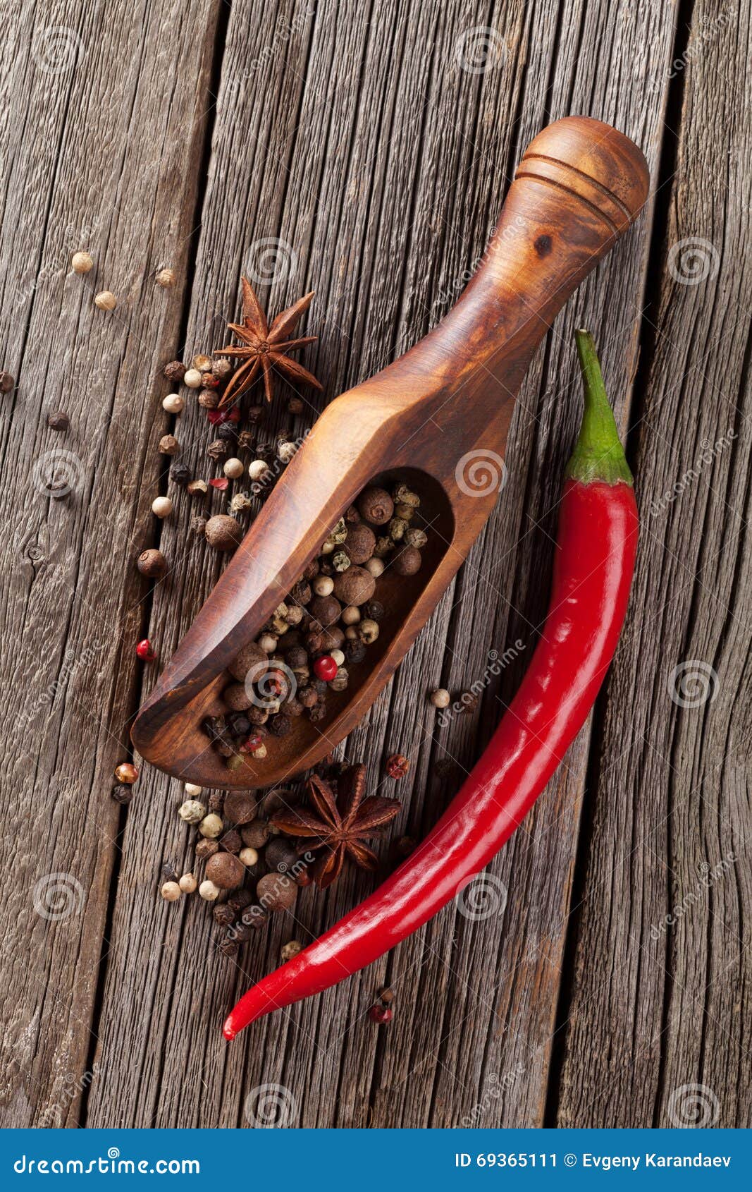 Spices on wooden table stock image. Image of seasoning - 69365111