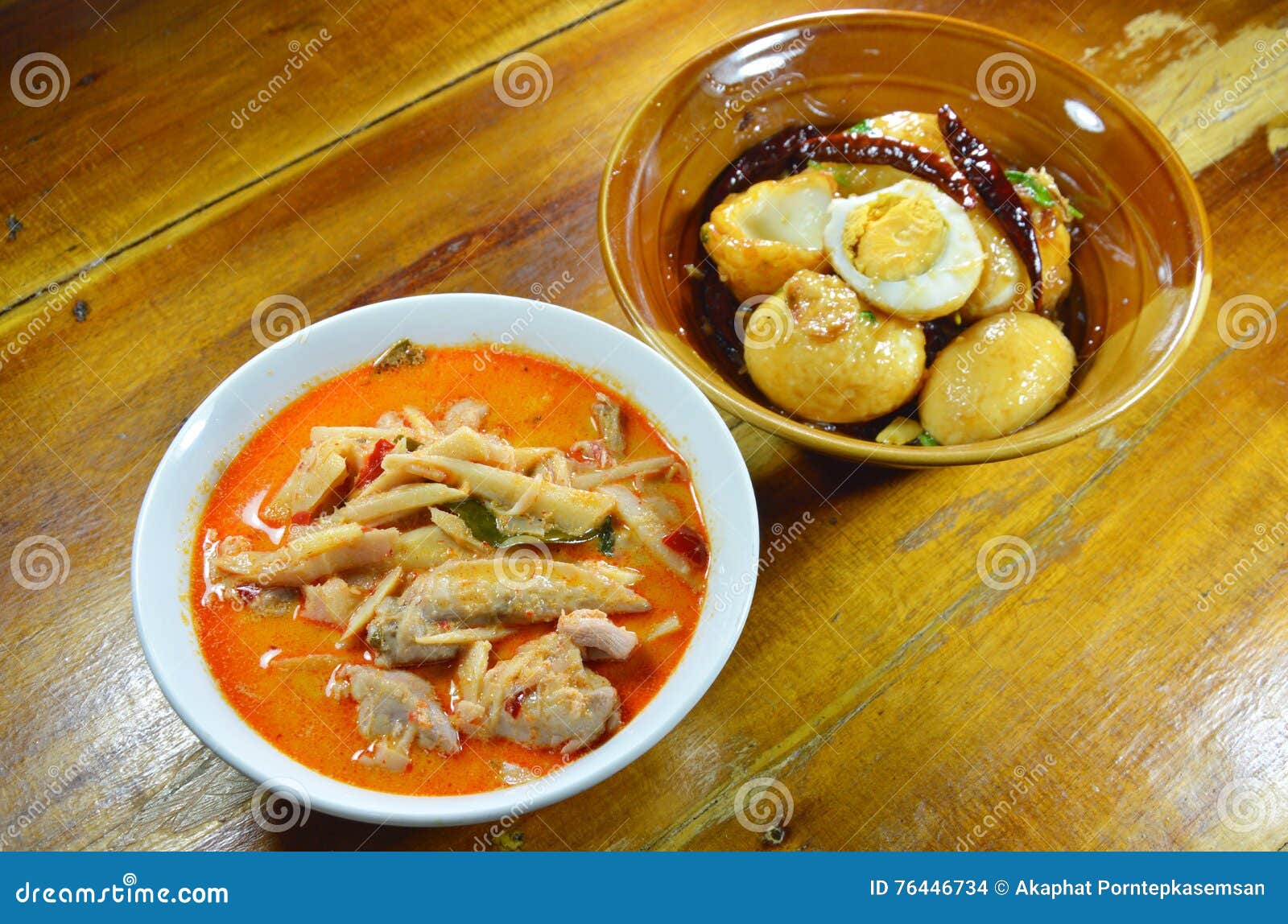 Spicy Bamboo Shoot with Chicken Curry and Fried Egg in Tamarind Sauce ...