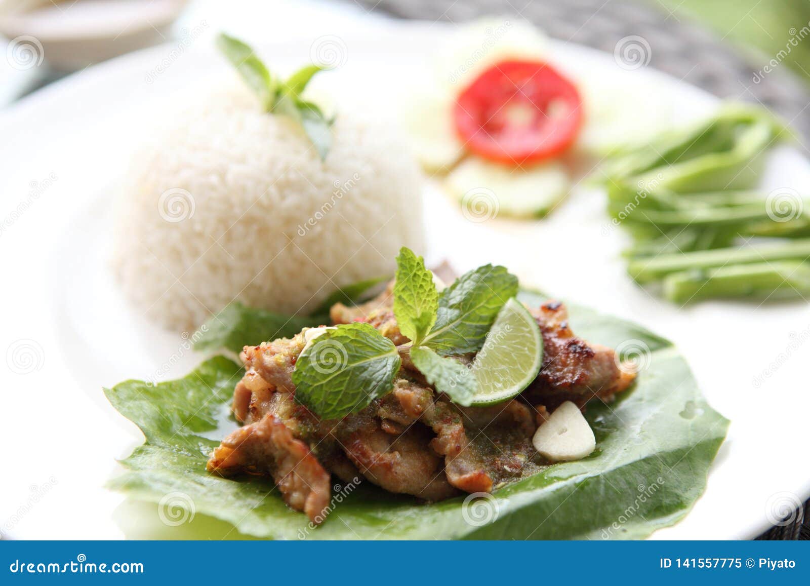 Spicy Barbecued Pork with Rice Stock Image - Image of lifestyle ...