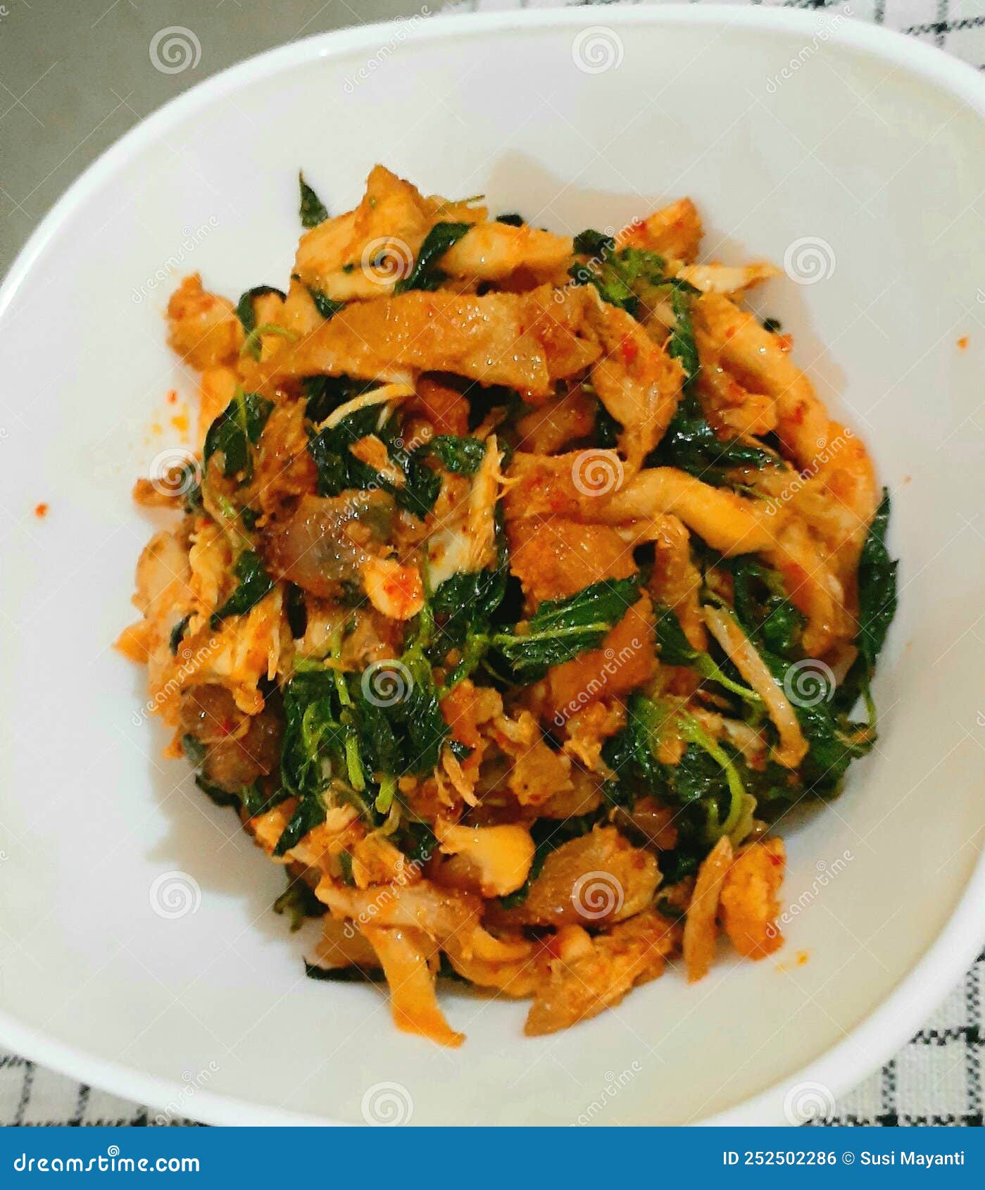 Spicy Basil Shredded Chicken and Mushroom Stock Photo - Image of soup ...