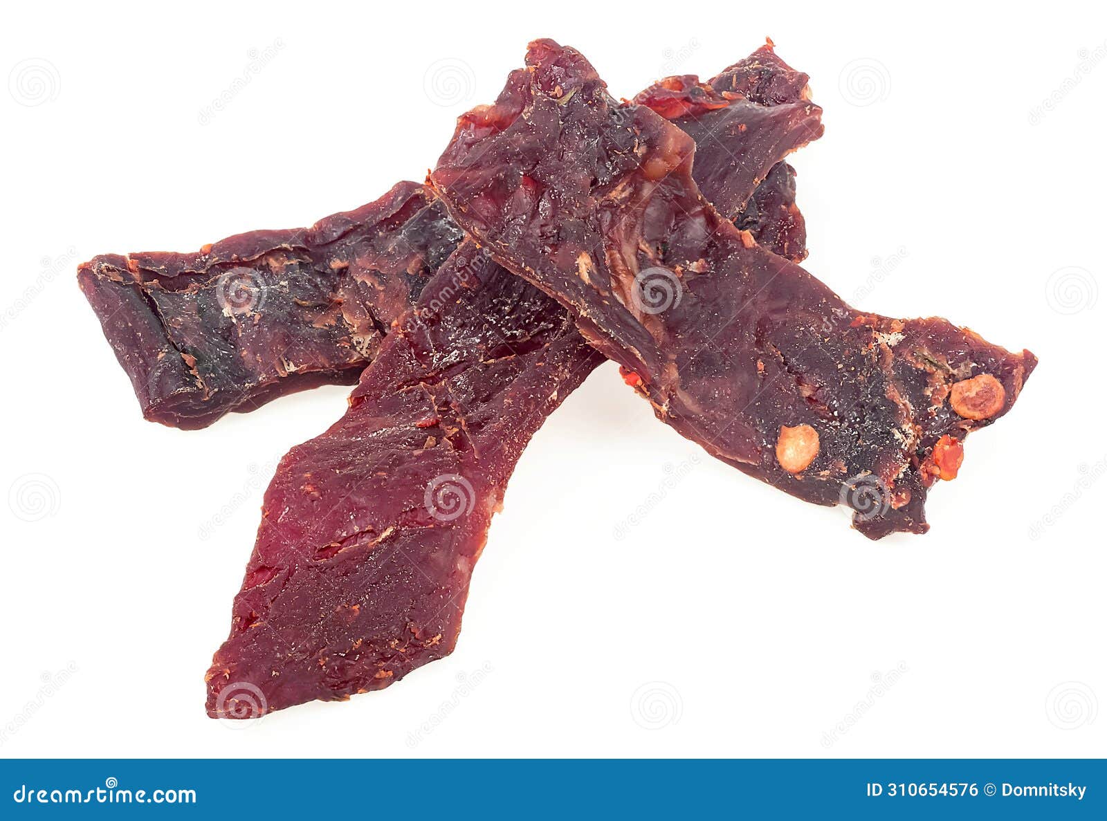Spicy Beef Jerky Pieces Isolated on White Background. Dried Jerky Meat ...