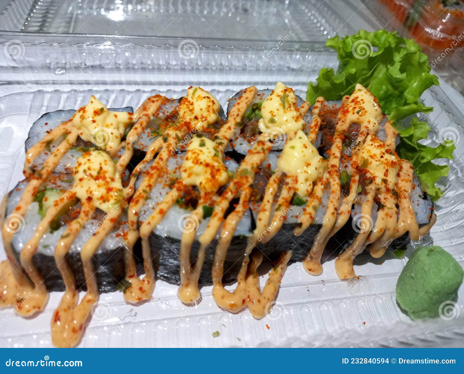 Spicy beef maki stock photo. Image of seafood, meat - 232840594