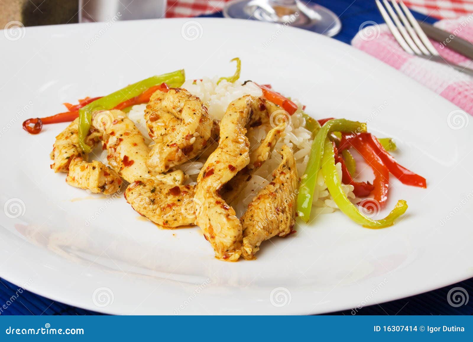 Spicy Chicken Meat with Rice and Bell Pepper Stock Photo - Image of ...